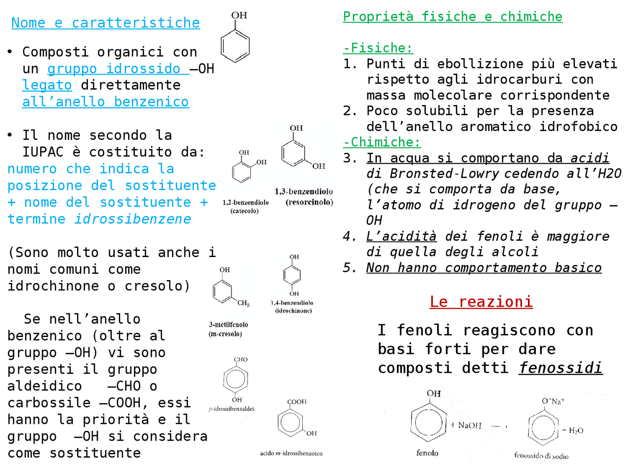 Schema Sulle Caratteristiche Dei Fenoli Docsity