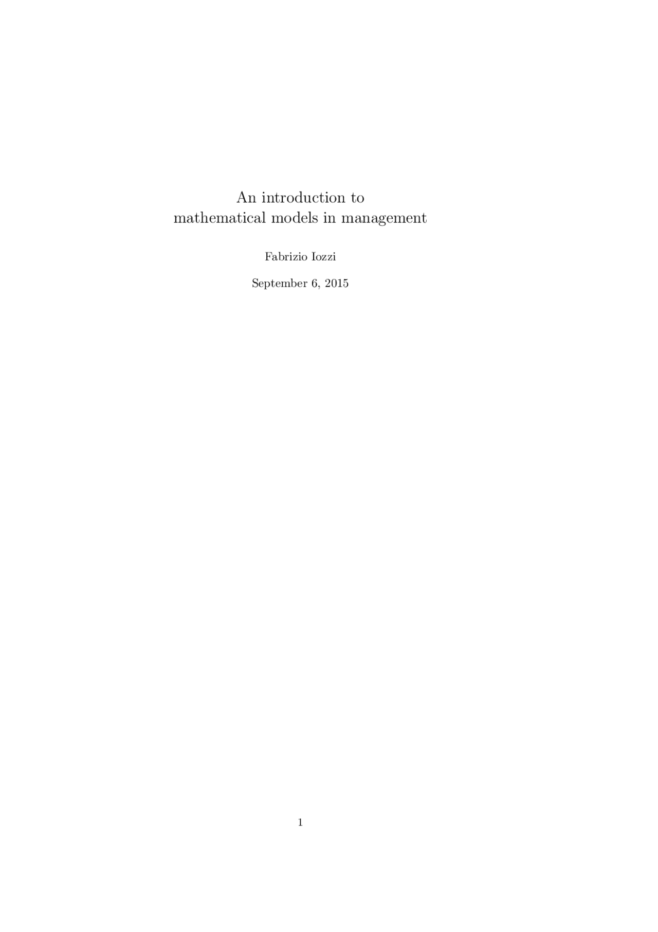 Introduction To Mathematical Models Docsity