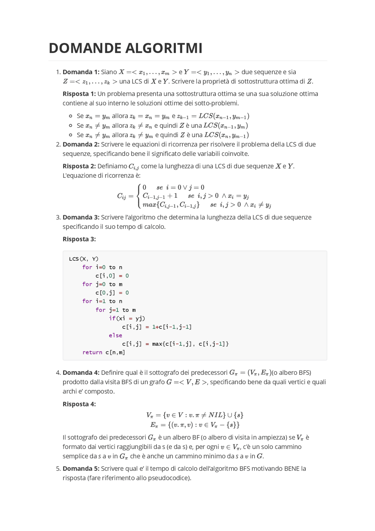 Domande teoriche di Analisi e progetto di algoritmi (Algoritmi II ...