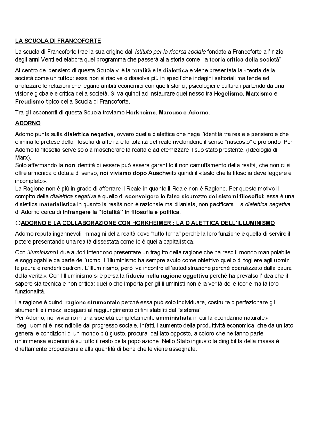 La Scuola Di Francoforte Docsity