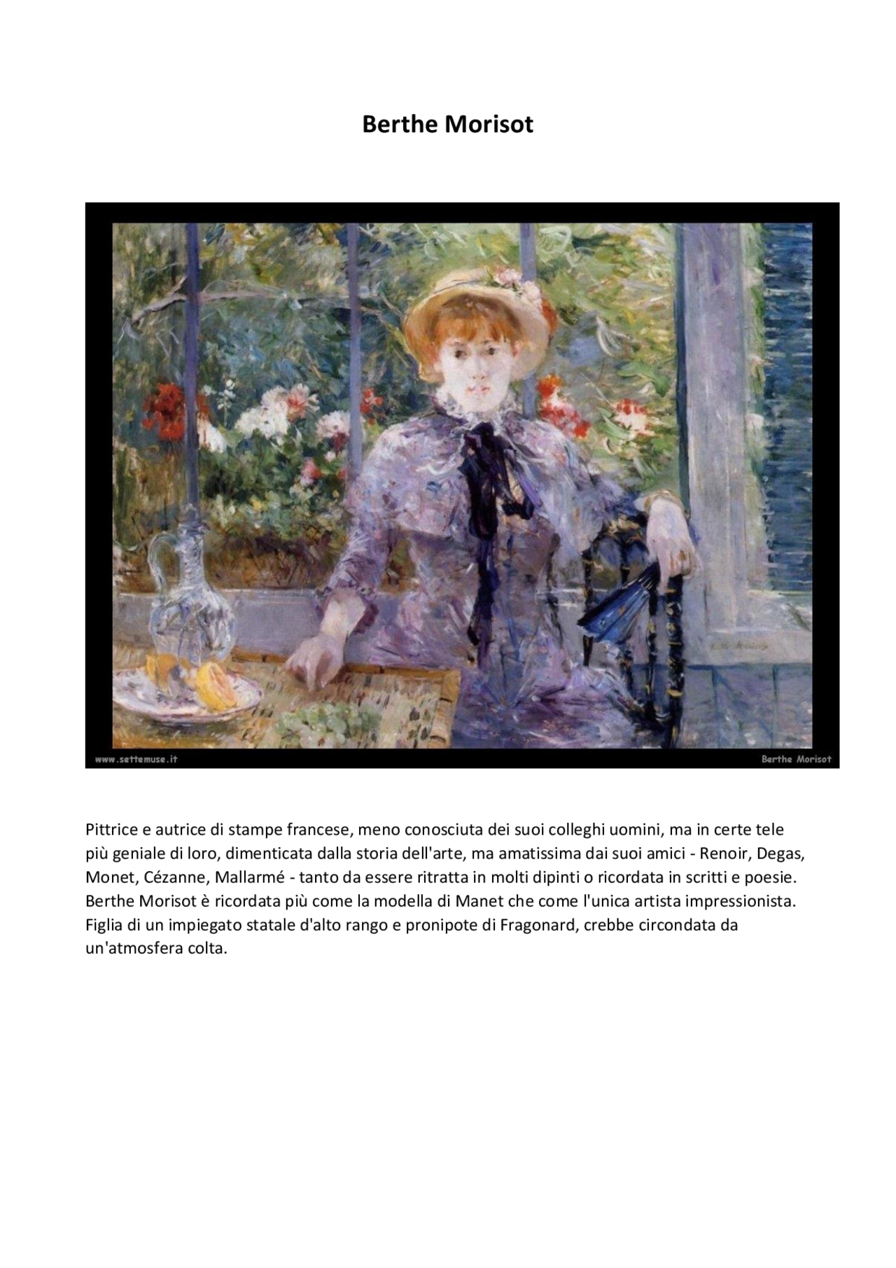 Riassunto "Berthe Morisot" | Slide di Elementi di storia dell'arte ed ...