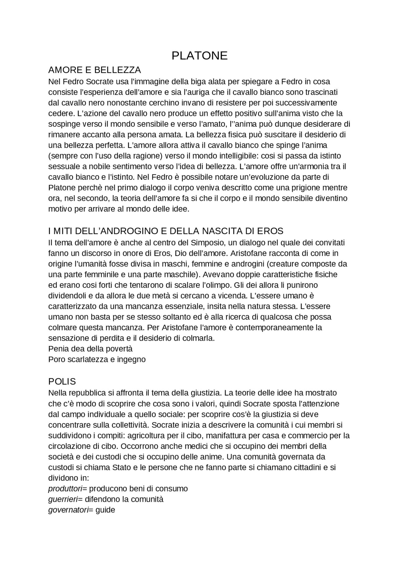 Platone Filosofia Riassunto Appunti Di Filosofia Docsity