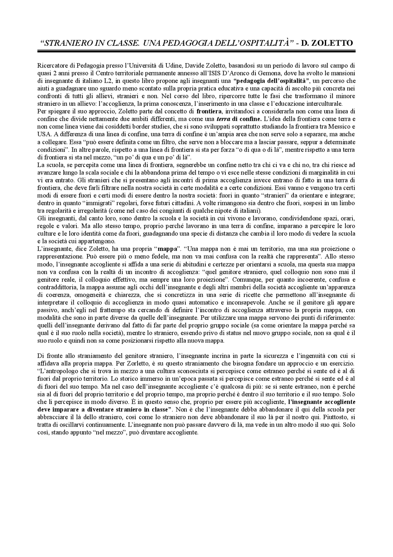 Straniero In Classe Una Pedagogia Dellospitalità Docsity