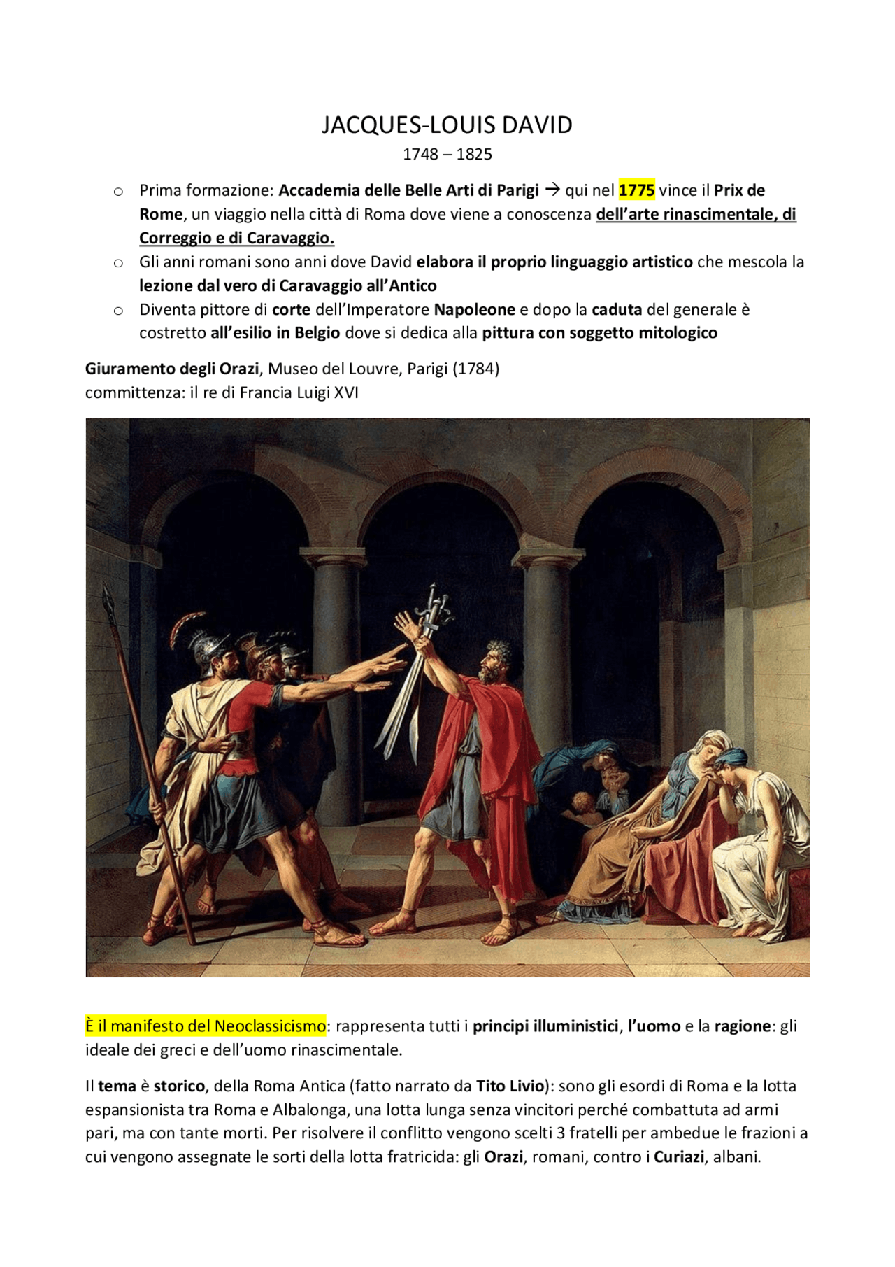 Jacques-Louis David: Neoclassicismo e Rivoluzione Francese | Appunti di ...