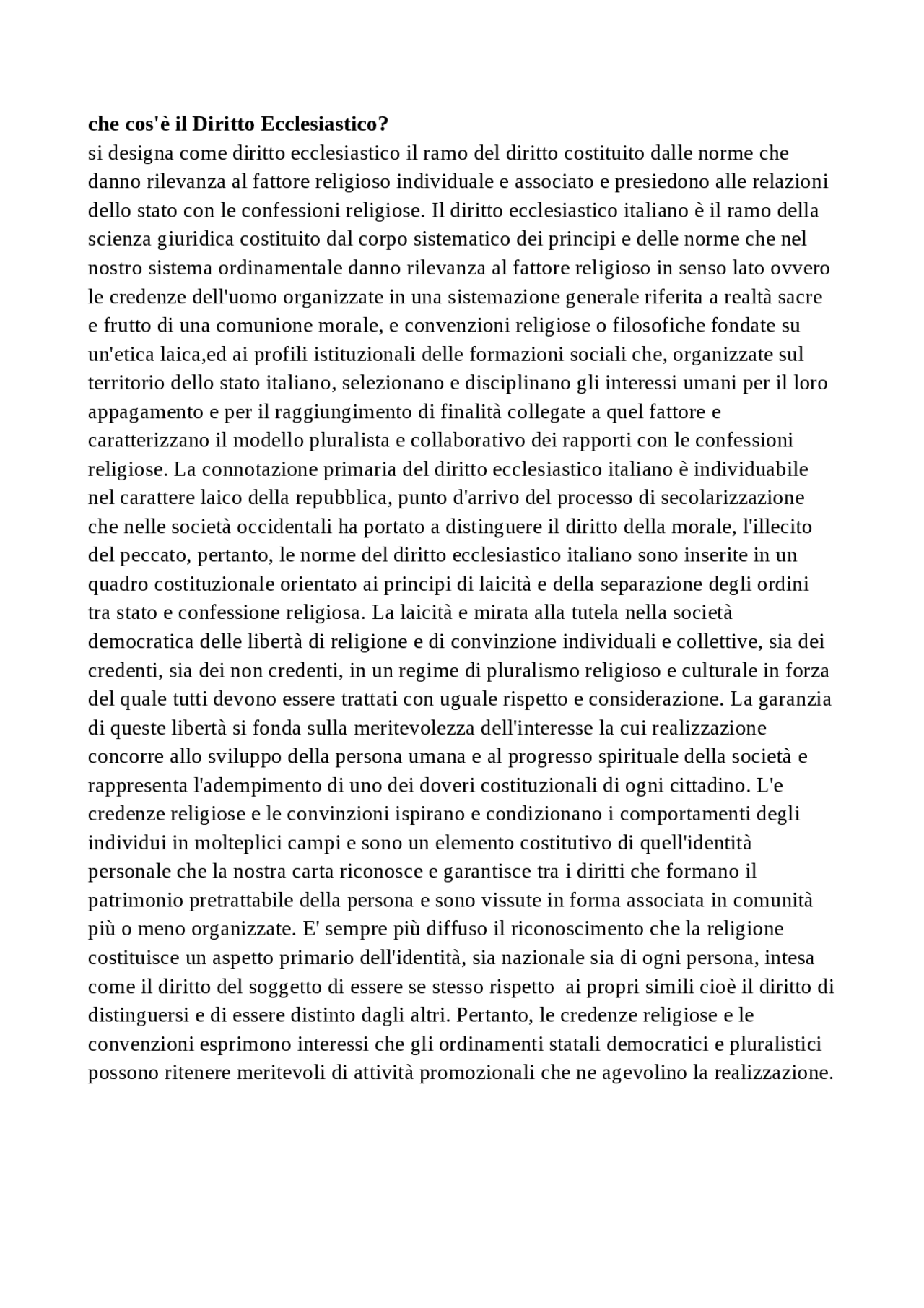 Panoramica Generale Con Nozioni Chiave Di Diritto Ecclesiastico Docsity