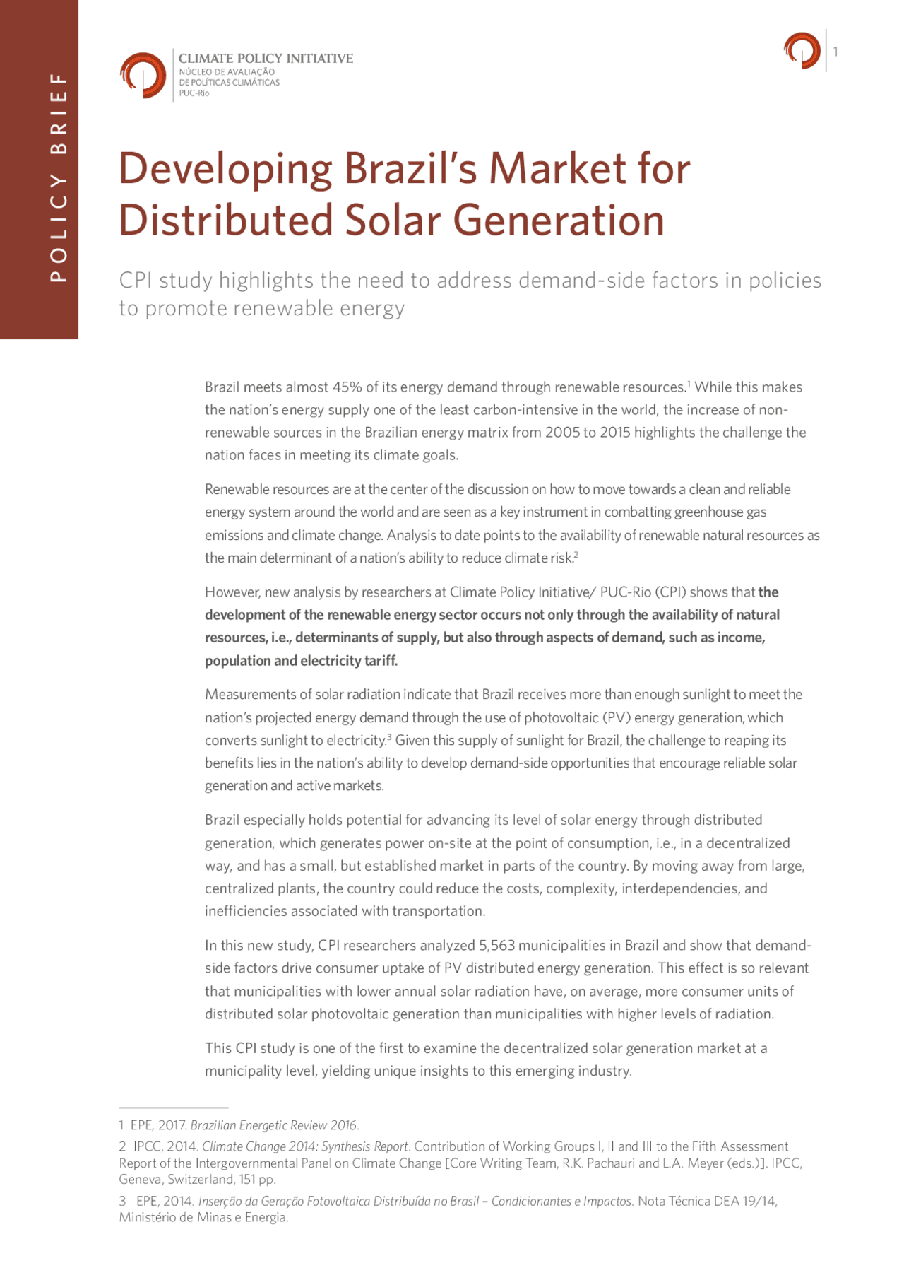 Developing Brazil’s Market for Distributed Solar Generation - Docsity