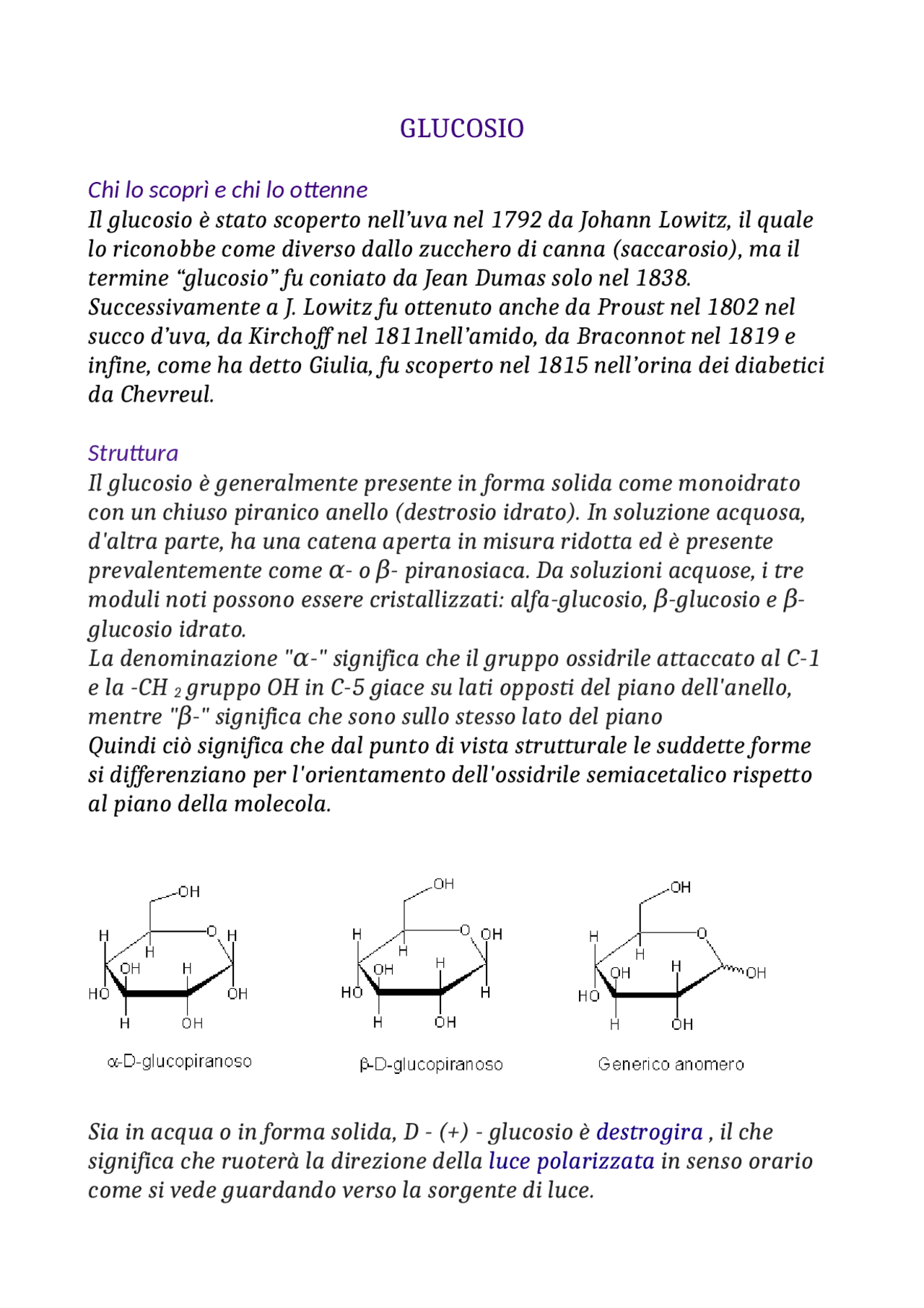 Ricerca Sul Glucosio Docsity