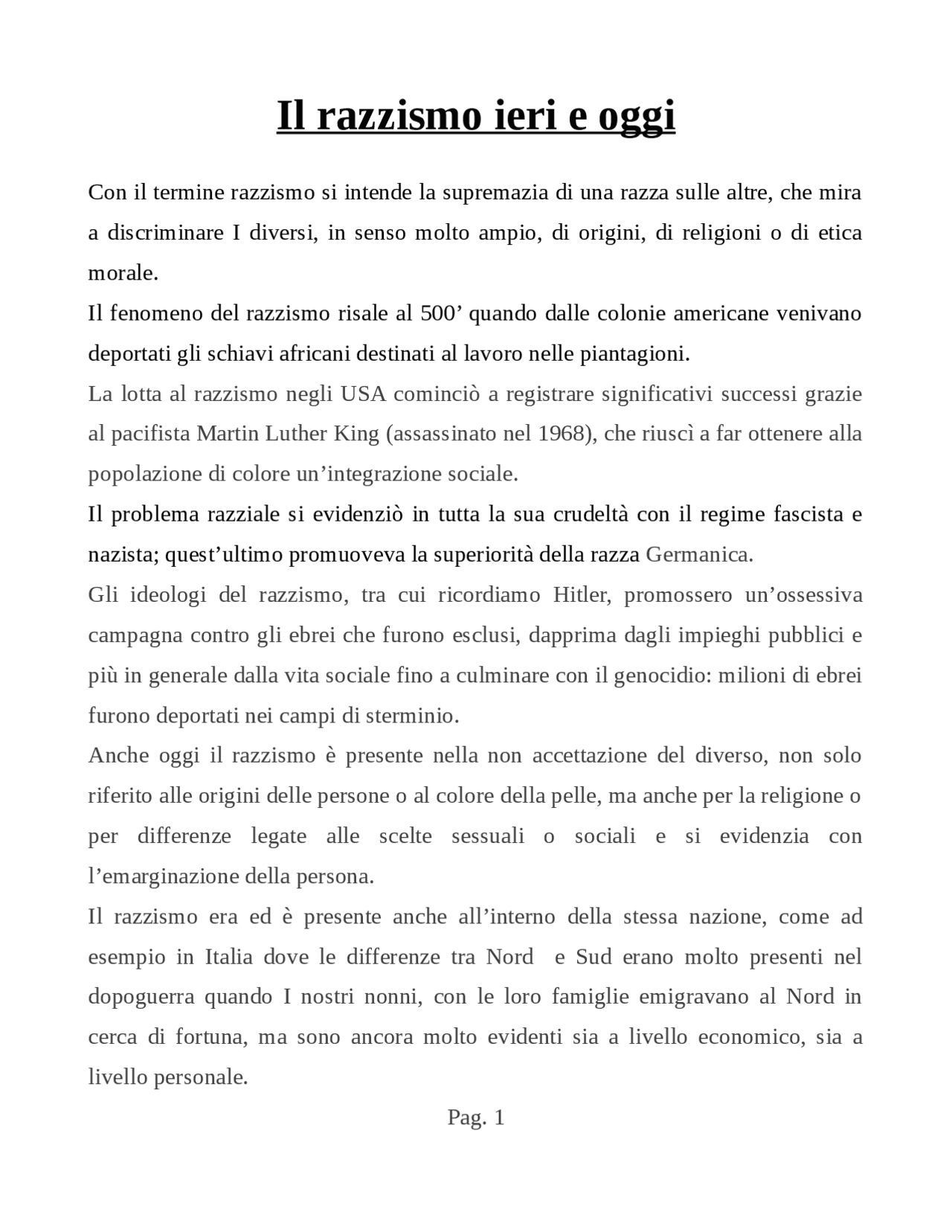 Tema Razzismo Ieri E Oggi Docsity