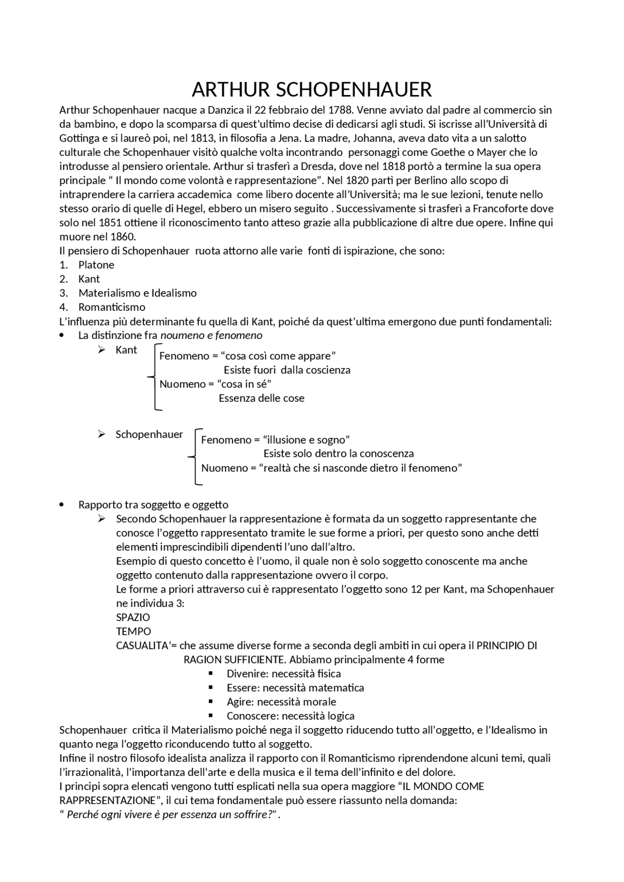 Arthur Schopenhauer. filosofia - Docsity