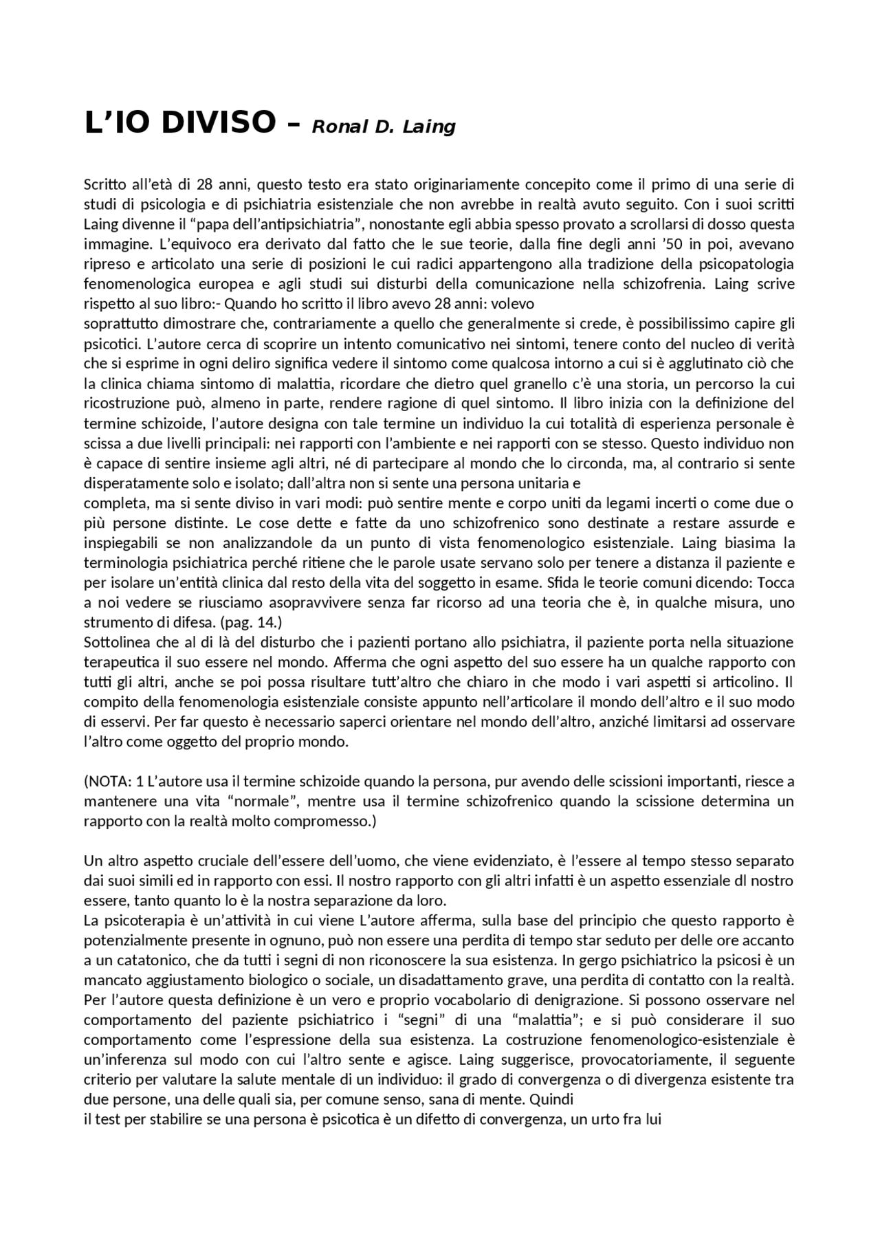 Lio Diviso Ronald Laing Docsity