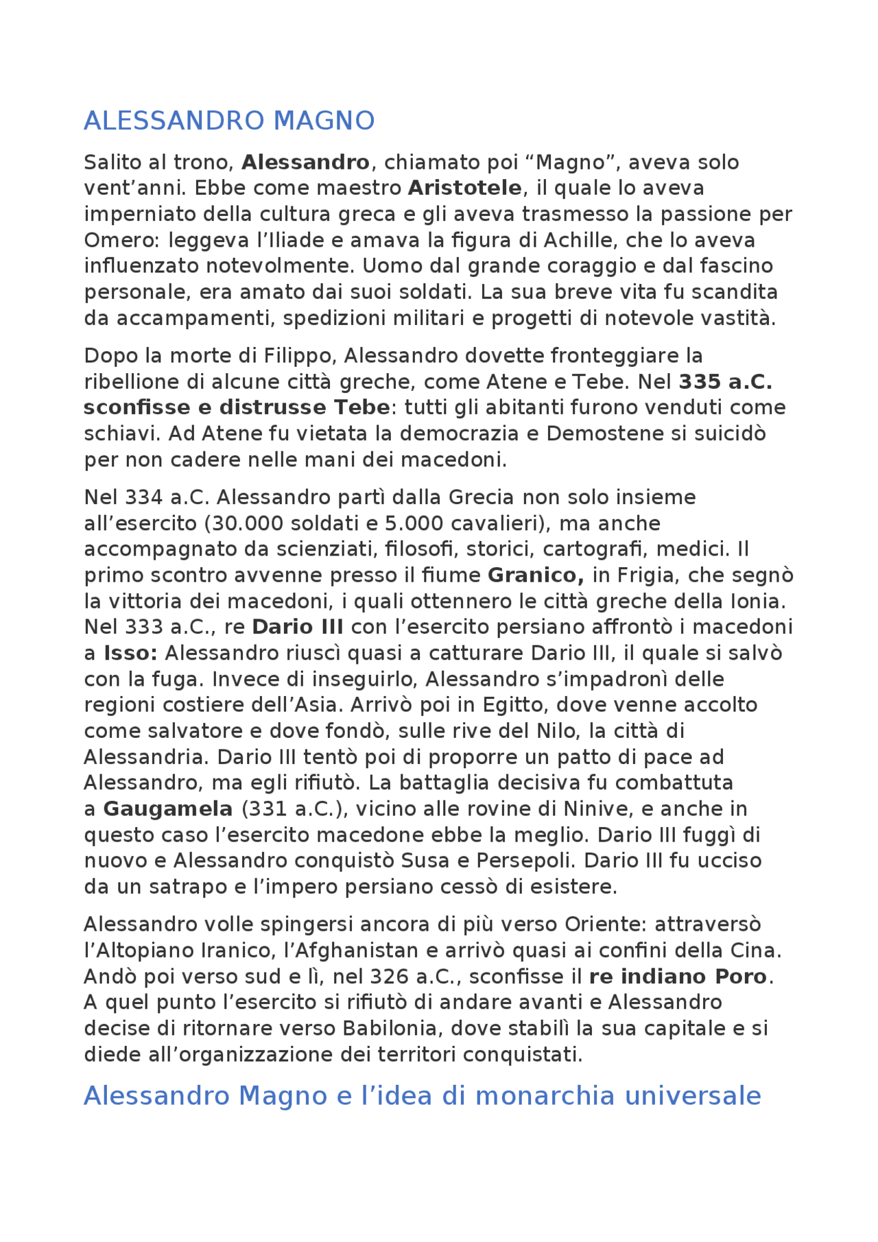 Alessandro Magno Vita E Conquiste Docsity