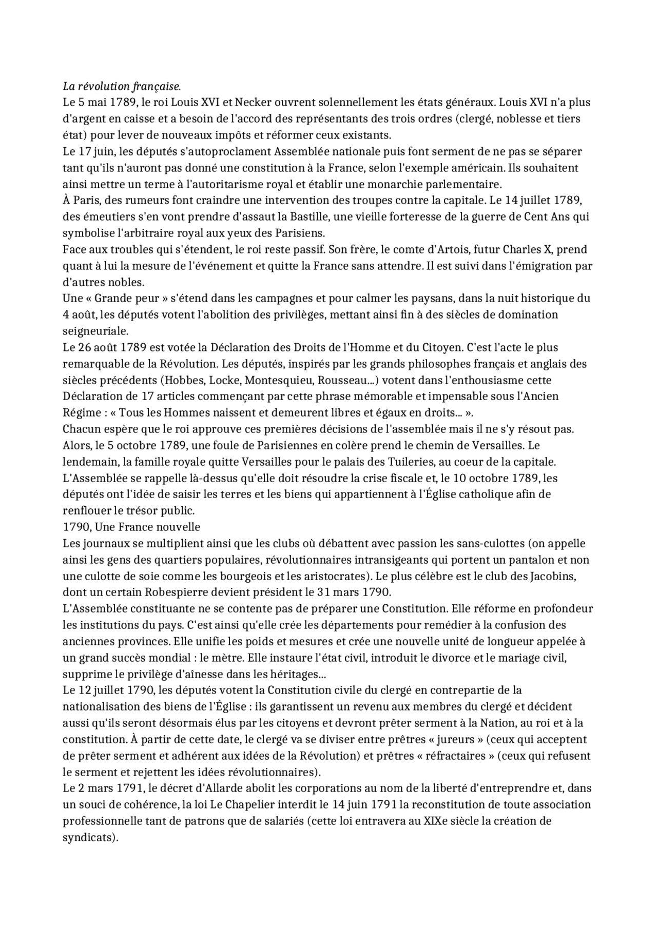 La Révolution Française Appunti Appunti Di Francese Docsity