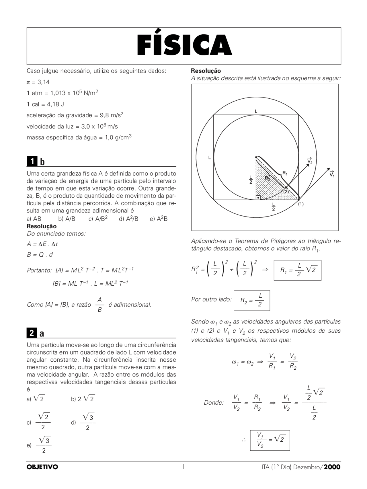 Prova ita 2001 - Resolução - Docsity