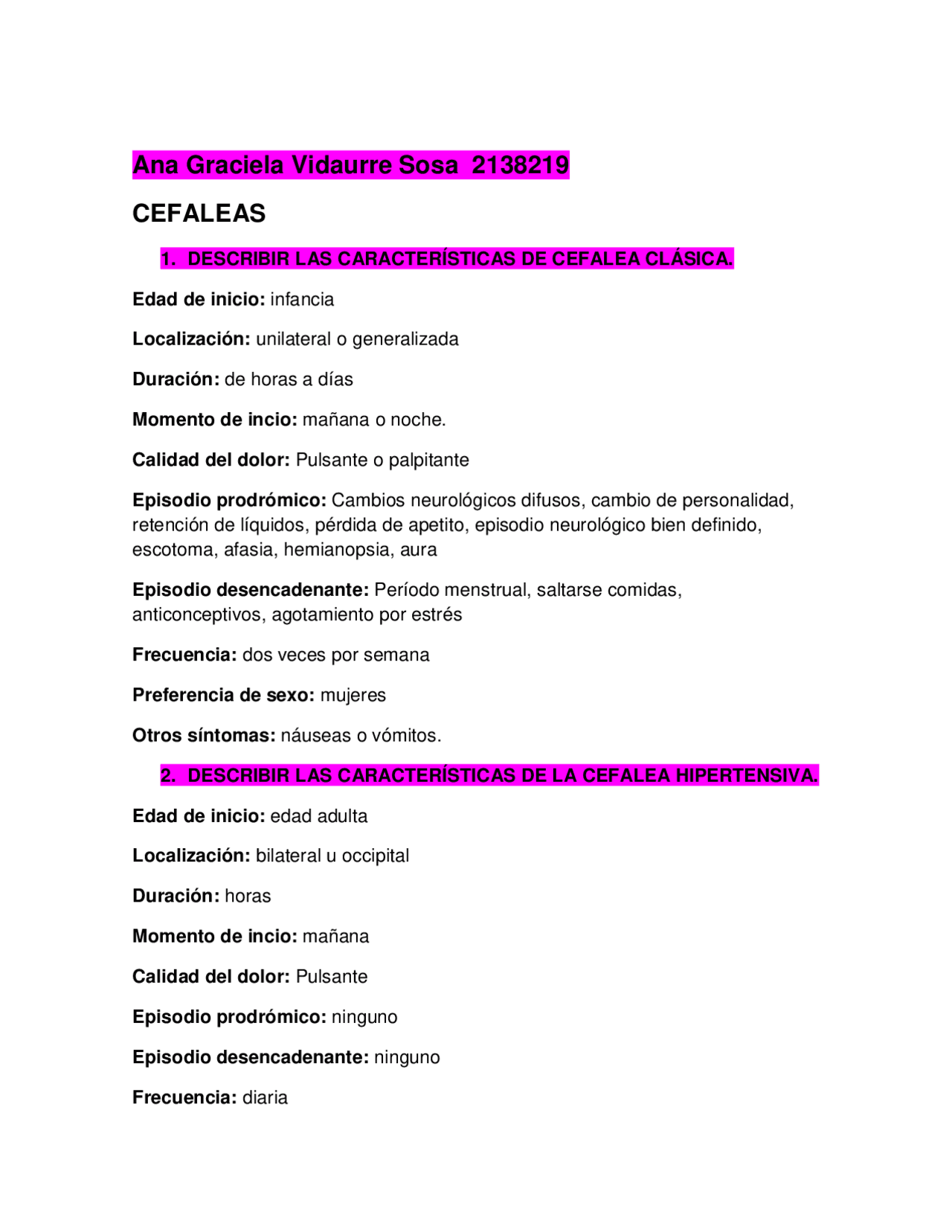 Algunos Tipos De Cefaleas Apuntes De Semiología Docsity