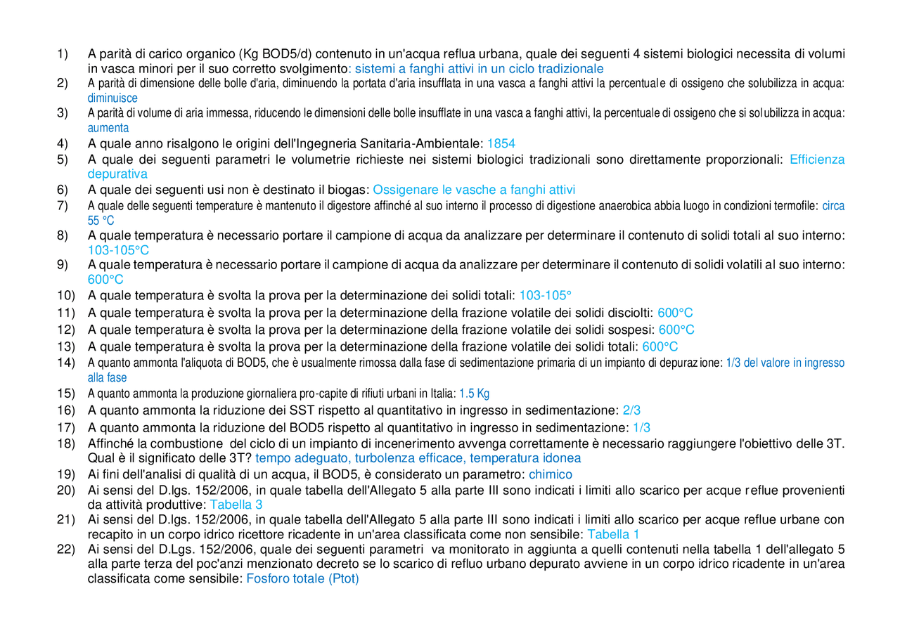 Domande Di Ingegneria Ambientale Docsity