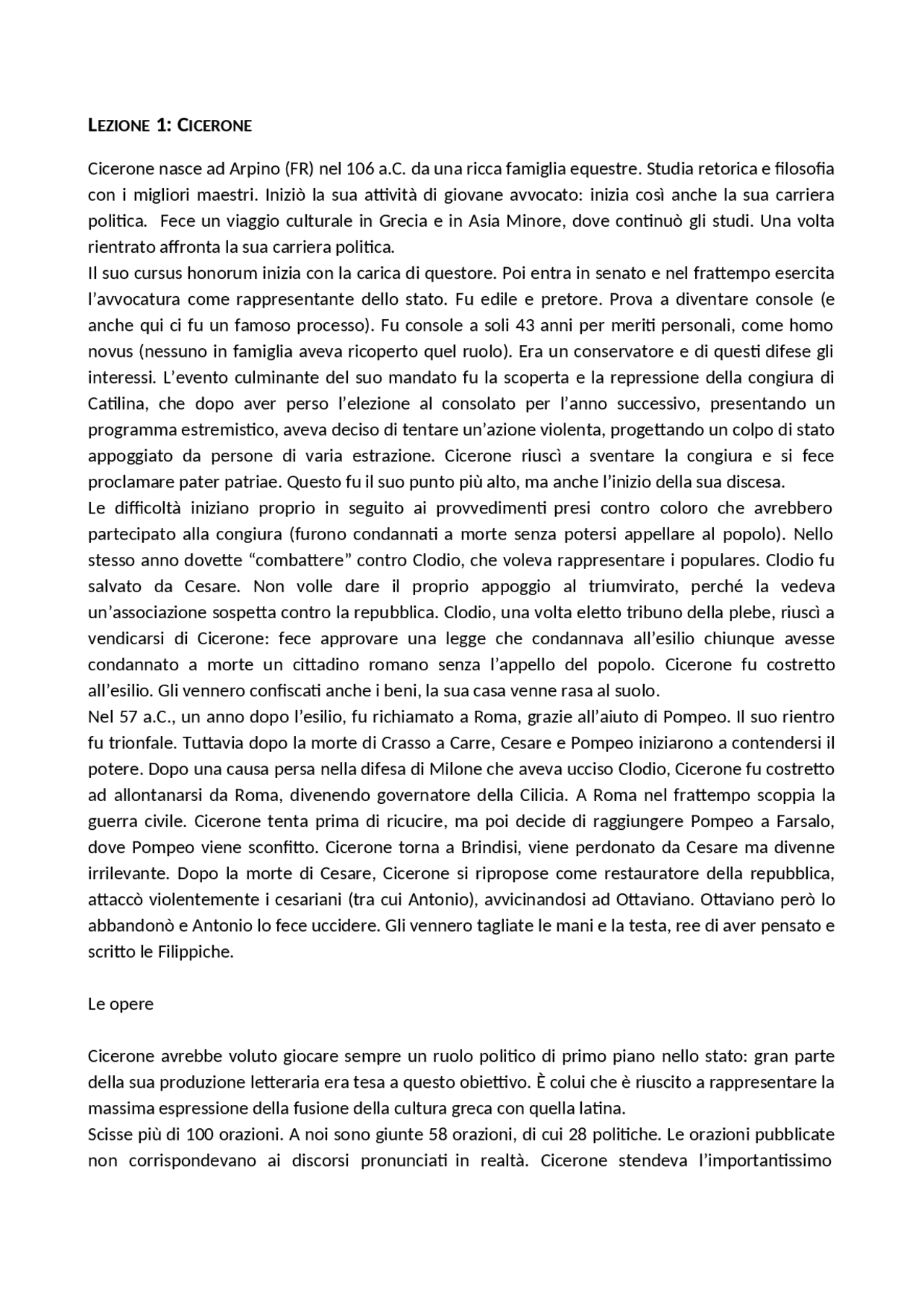 Cicerone Vita E Opere Docsity