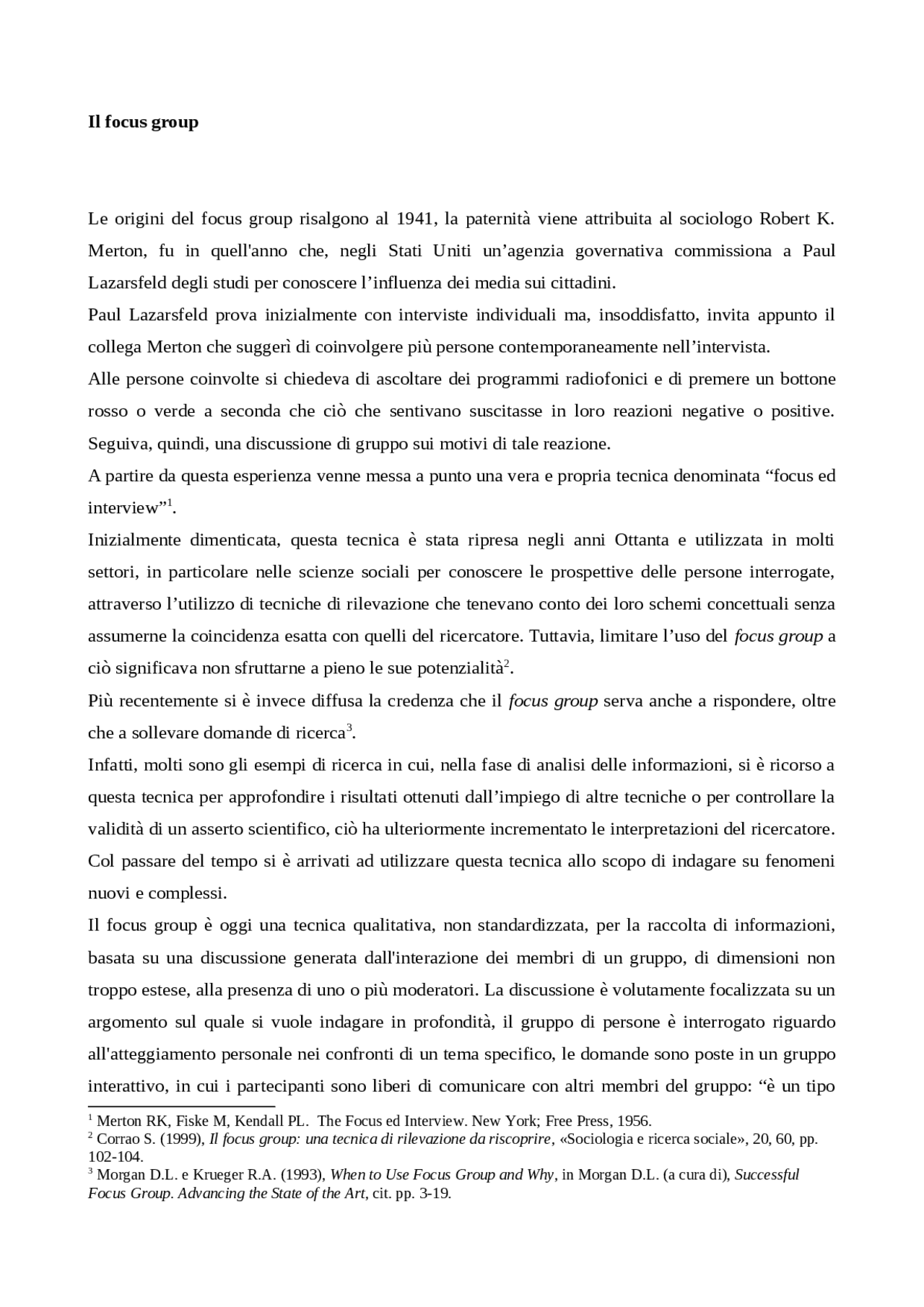 Il Medtodo Di Ricerca Del Focus Group Docsity