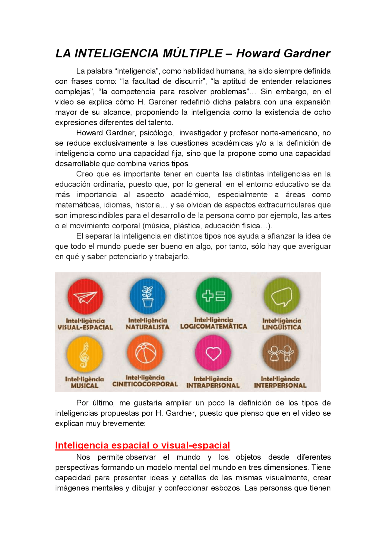 Reflexión LA INTELIGENCIA MÚLTIPLE | Ejercicios de Procesos de ...