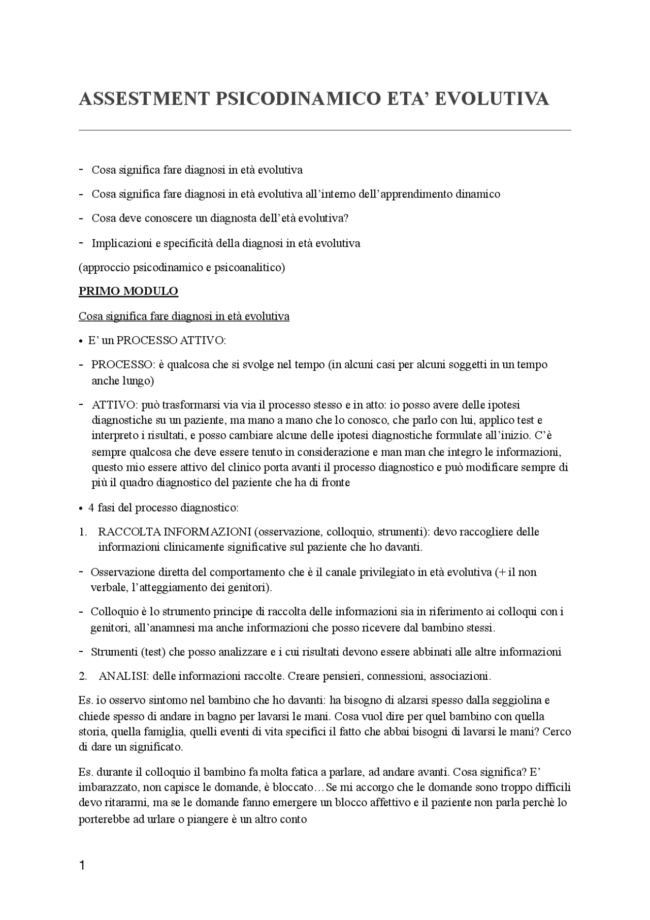 Appunti Assessment Psicodimanico In Età Evolutiva Docsity