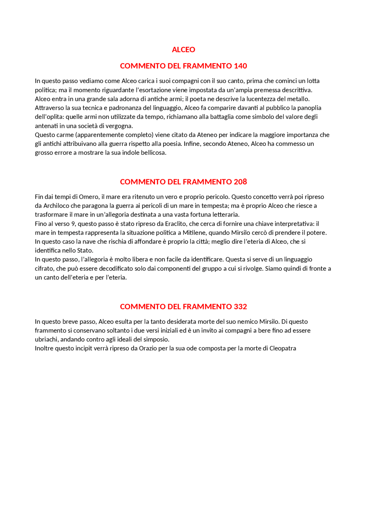 Alceo Commenti Frammenti Docsity