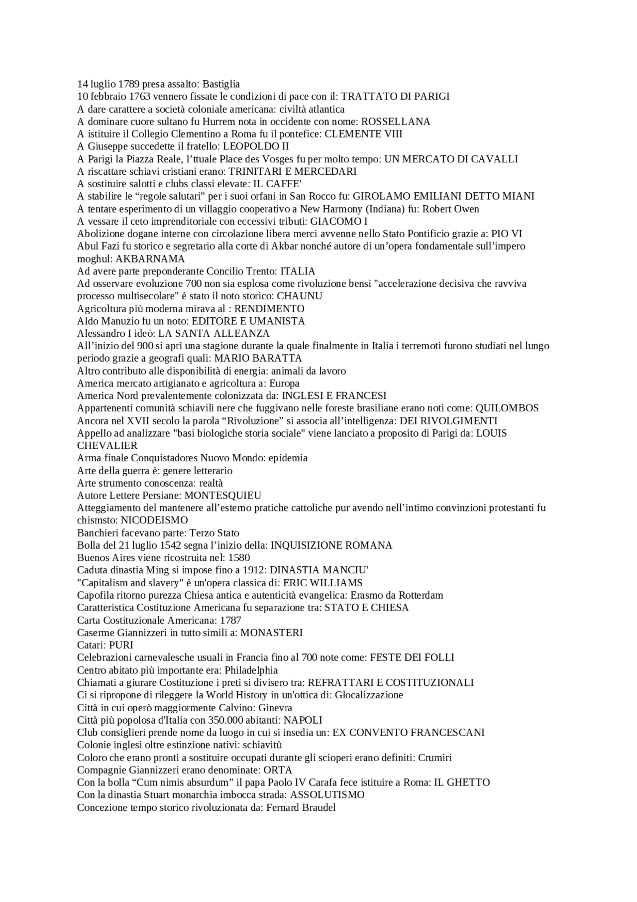 Risposte Test Esame Storia Moderna Docsity