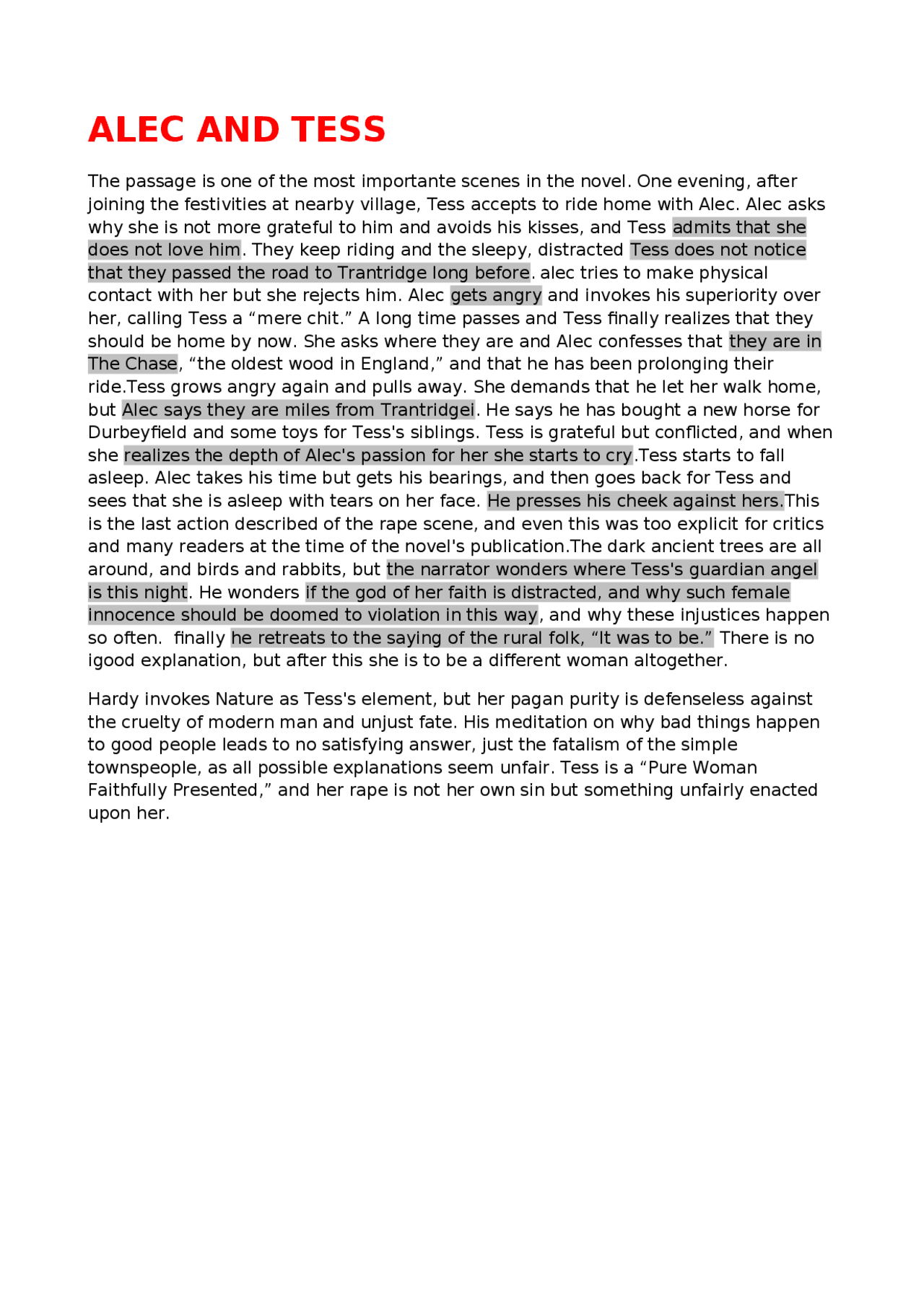 Alec and Tess , - Docsity