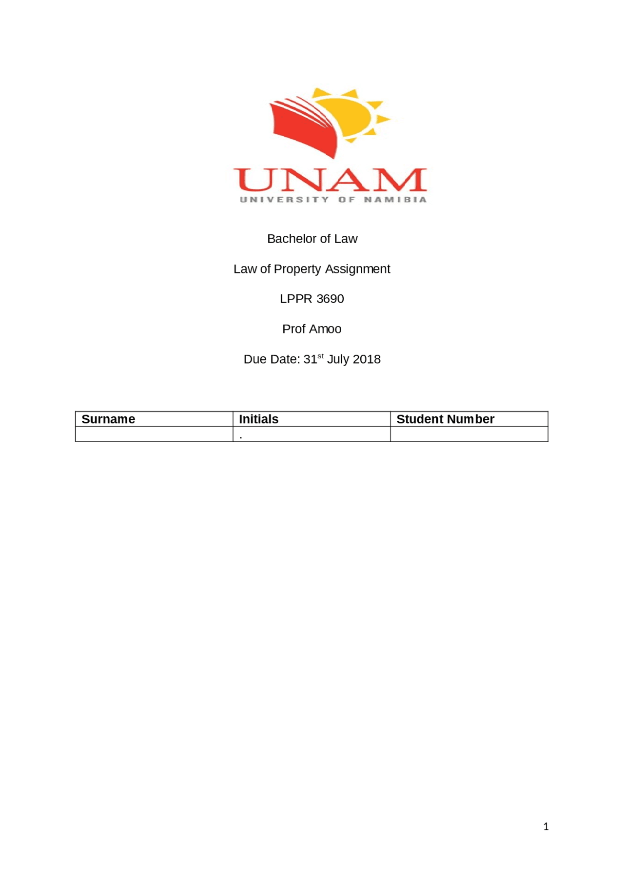 Property Law Assignment 2018 Docsity