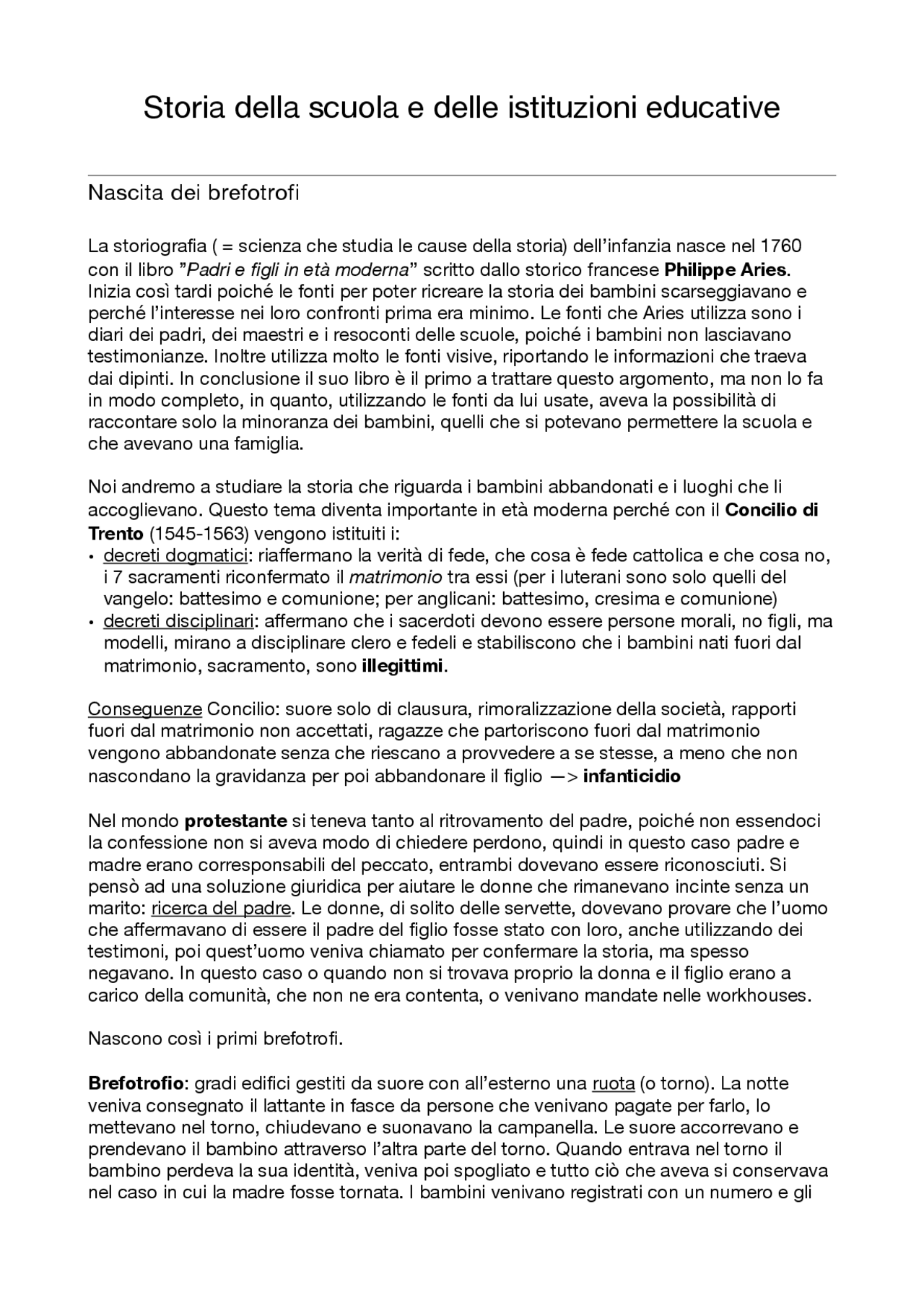 Schema appunti storia della scuola e delle istituzioni educative - Docsity