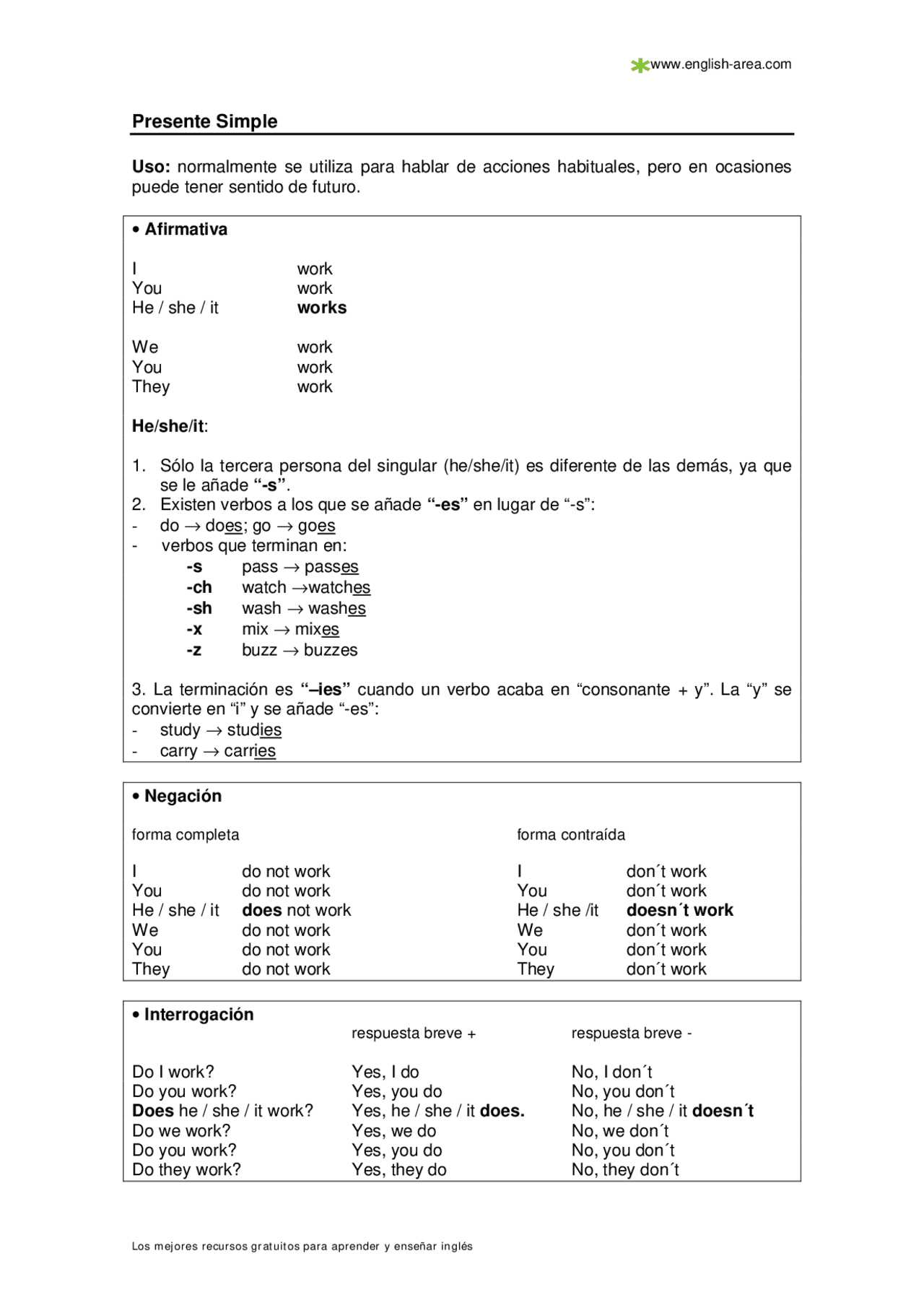 Present Simple, Gramatica - Docsity