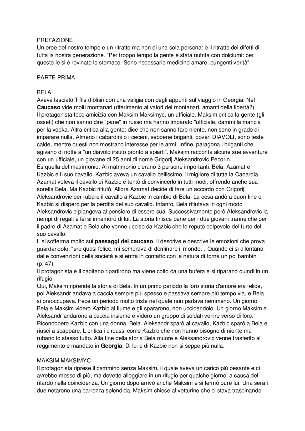 Un Eroe Del Nostro Tempo Riassunto Docsity
