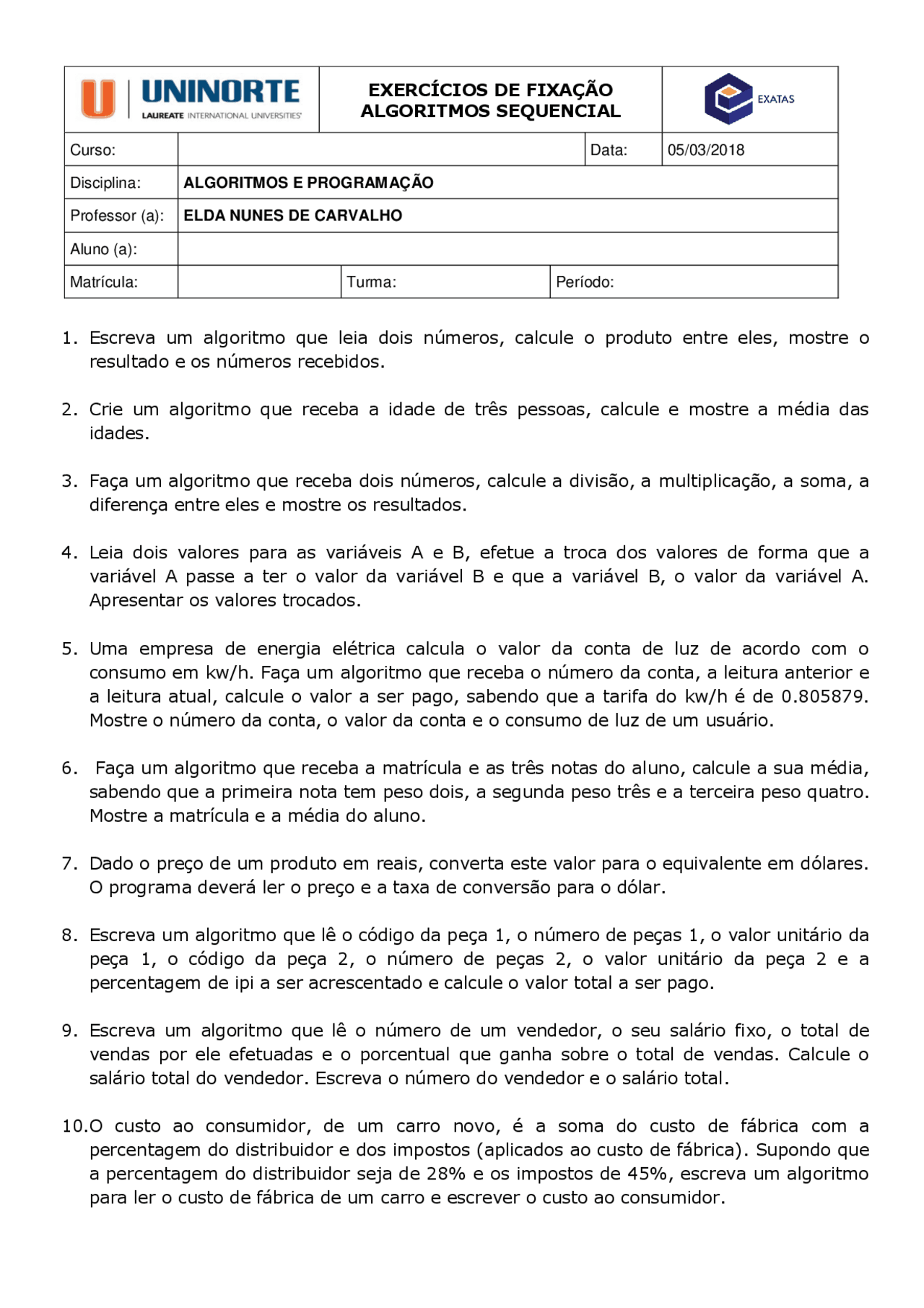 Exercio De Programacaoiniciante Exercícios Programação Em C Docsity