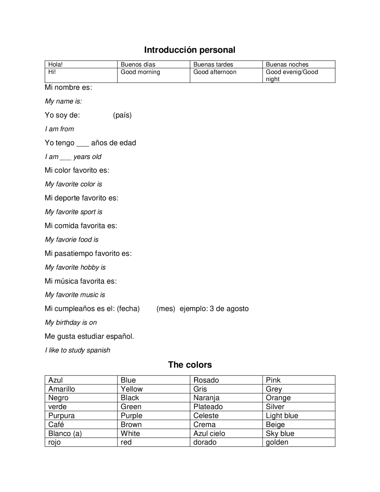 Español básico para principiantes - Docsity