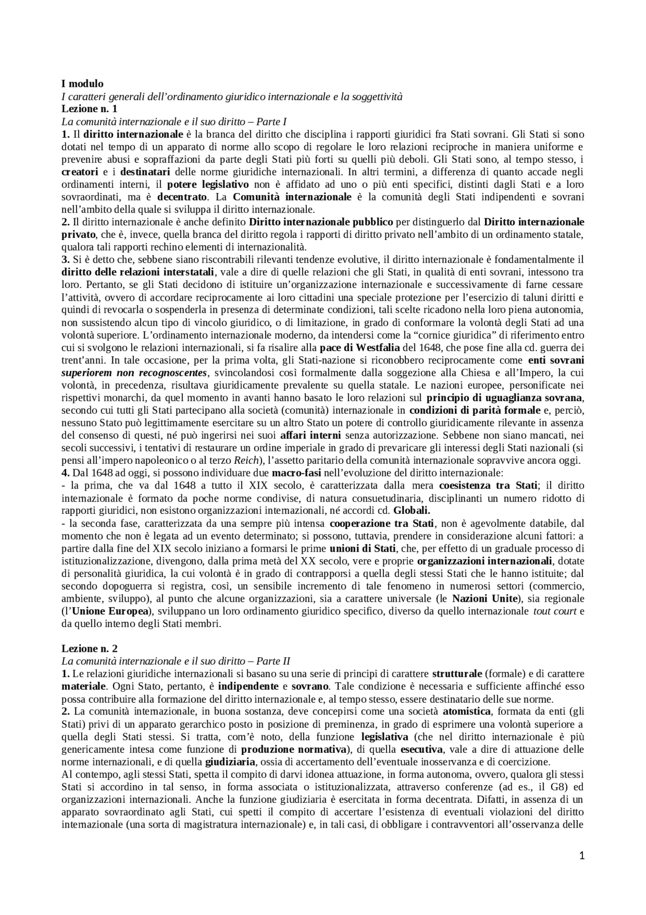 Esame di diritto internazionale - Docsity