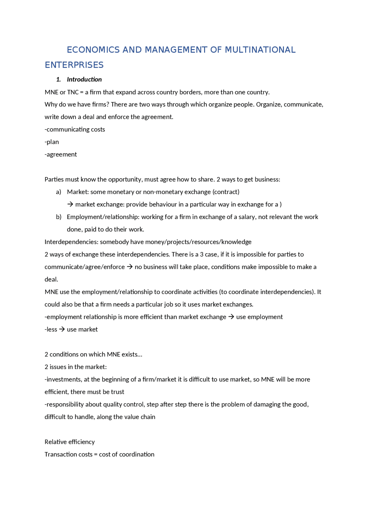 Economics and Management of Multinational Enterprises | Appunti di ...