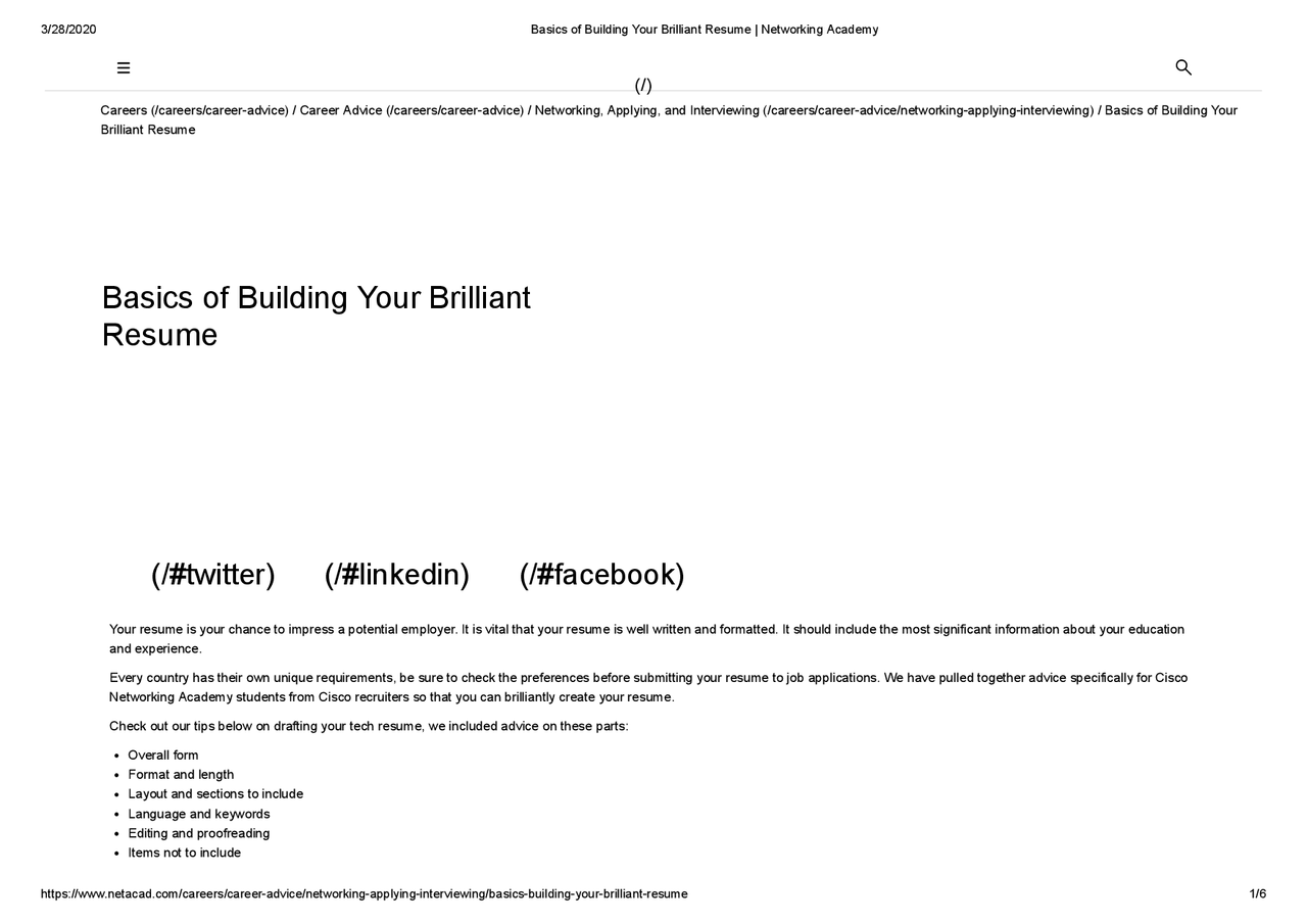 Basics Of Building Your Brilliant Resume Lecture Notes Ms Microsoft