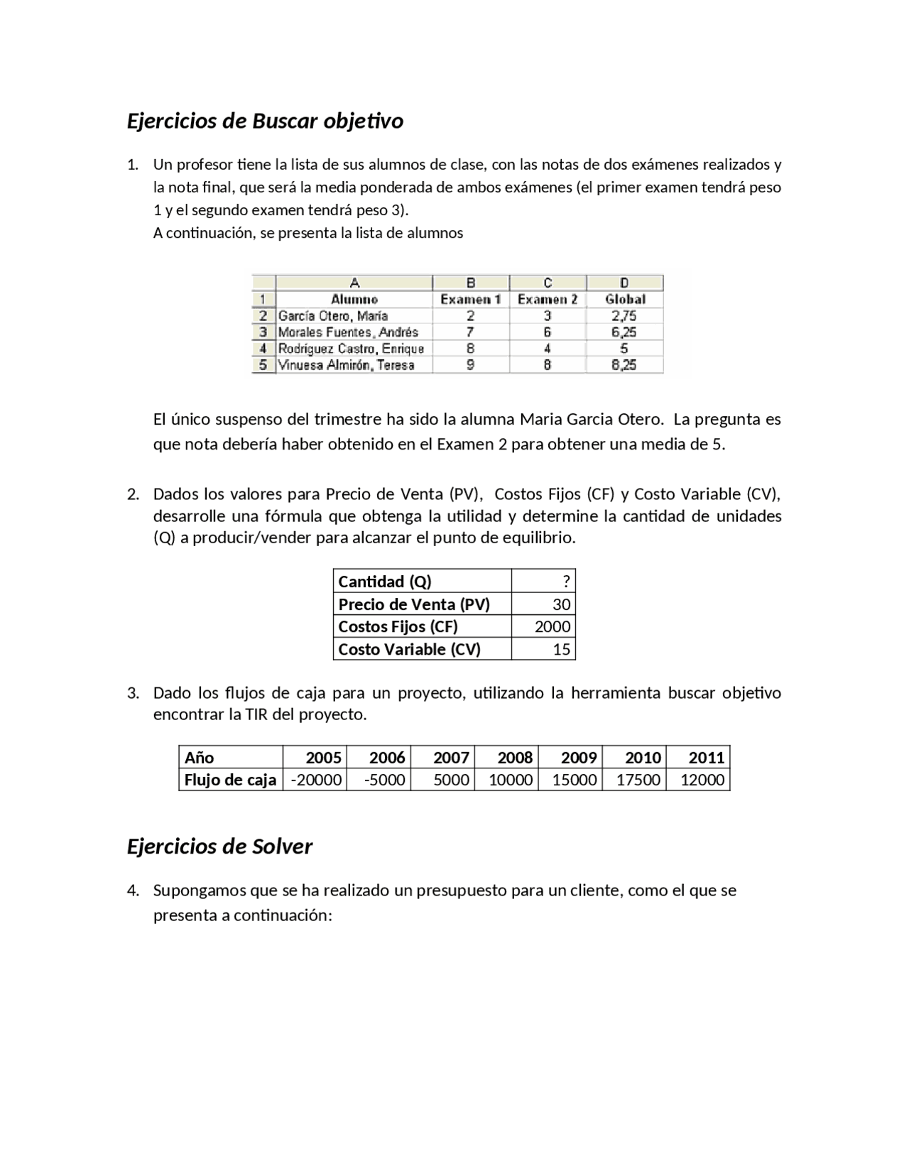 SOLVER EJERCICIOS excel | Ejercicios de Informática | Docsity