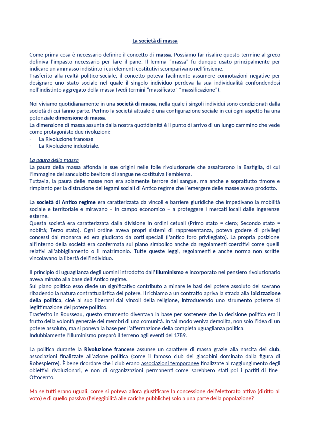 La Società Di Massa Docsity
