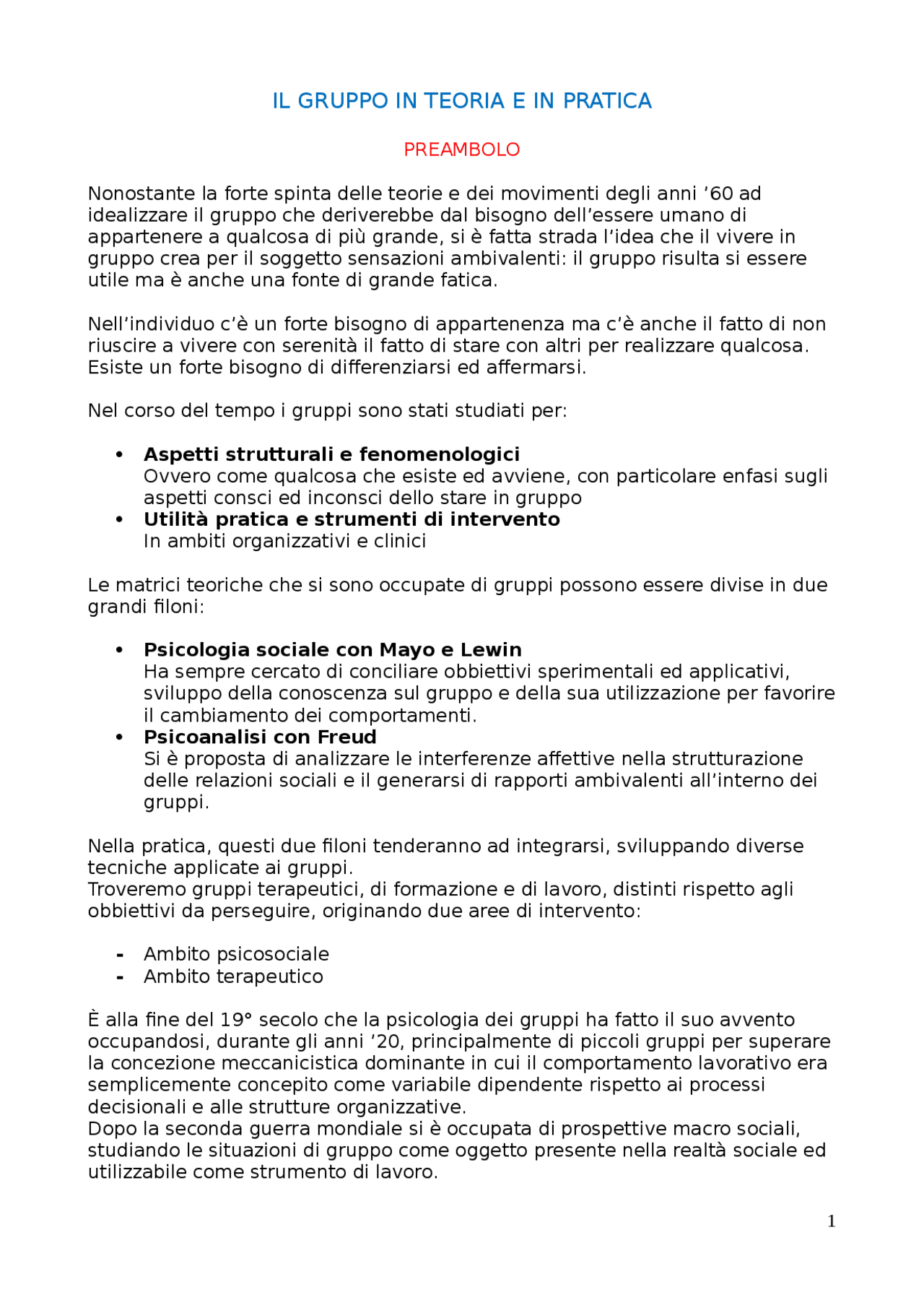 Il Gruppo In Teoria E In Pratica Docsity