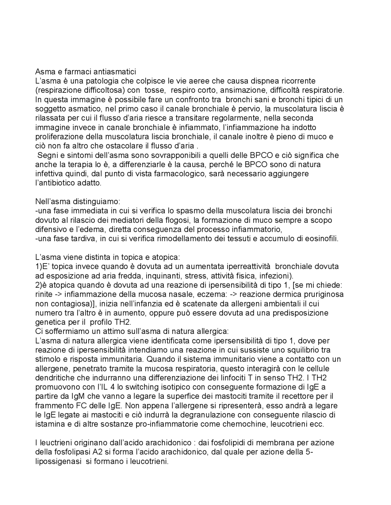 Asma e farmaci antiasmatici | Appunti di Farmacologia - Docsity