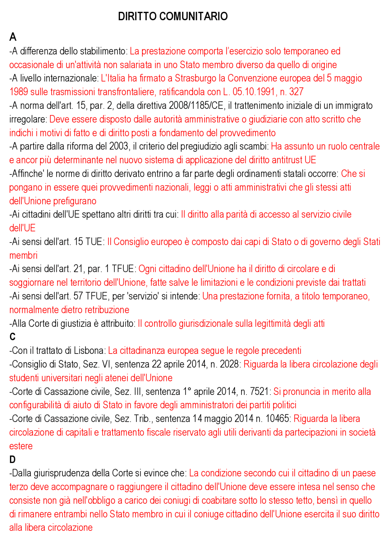 Diritto Comunitario Docsity