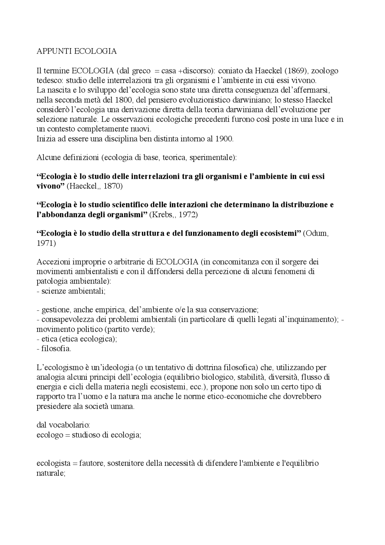 Riassunto Per Esame Ecologia Docsity