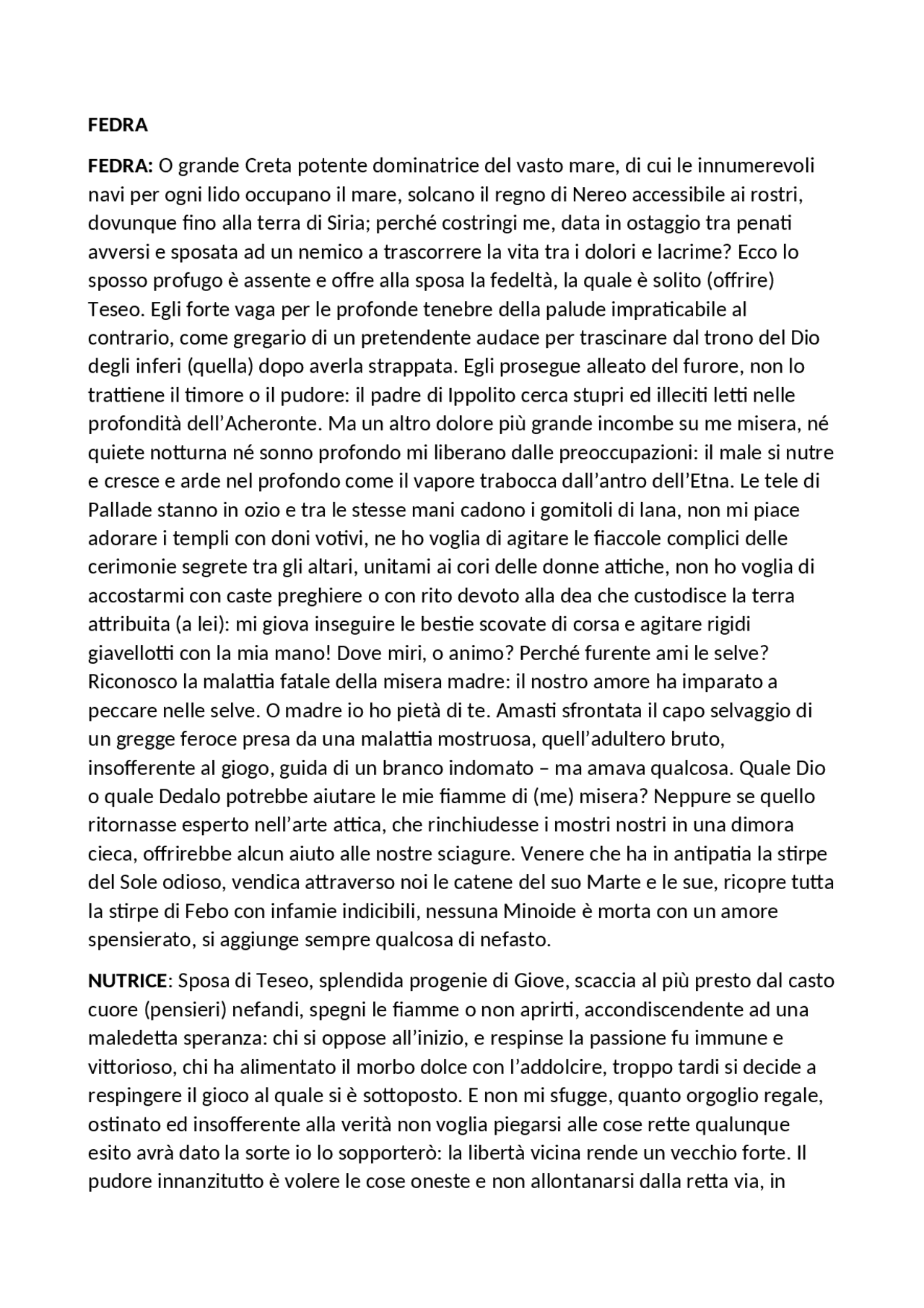 Traduzione della Fedra di Seneca - Docsity