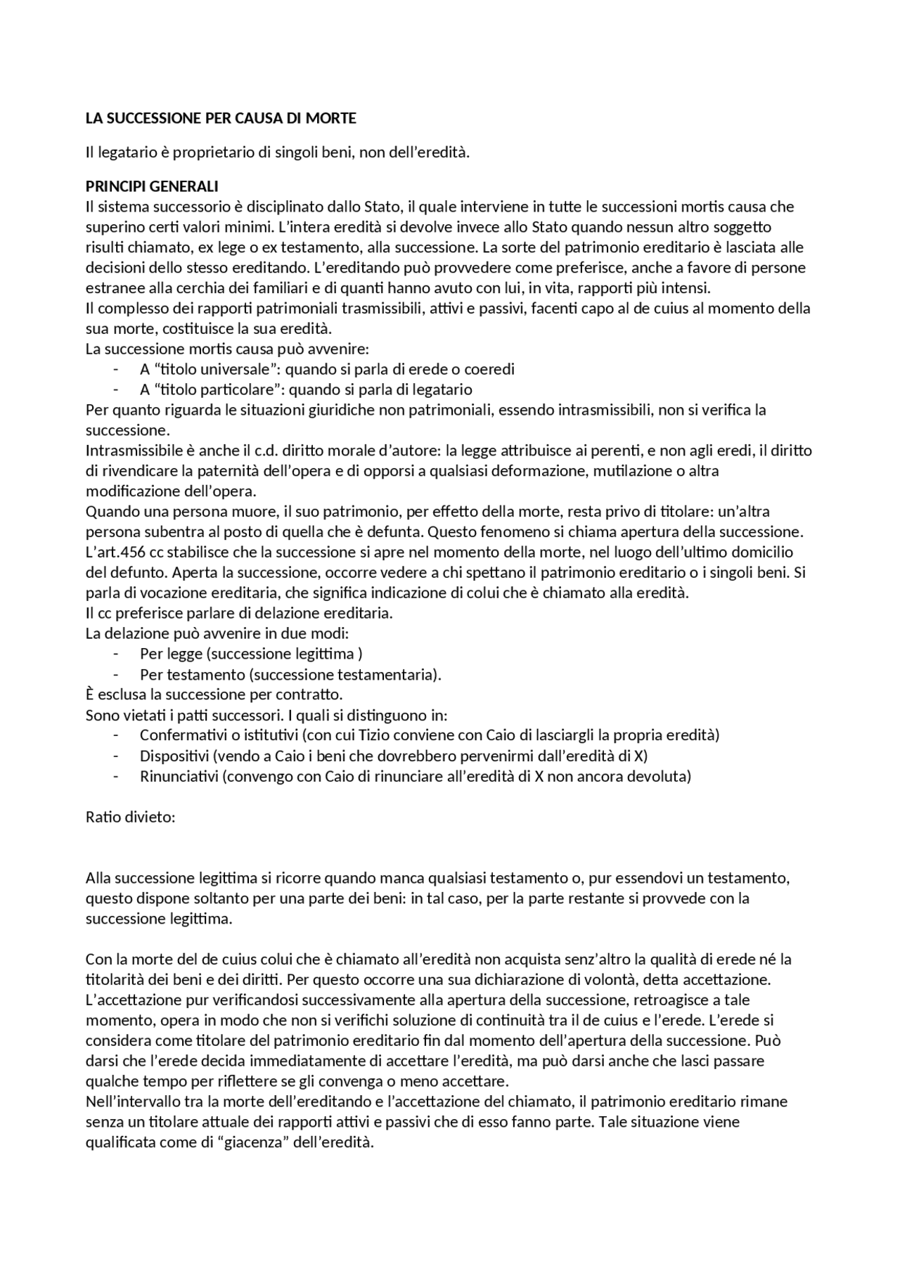 La Successione Per Causa Di Morte Docsity