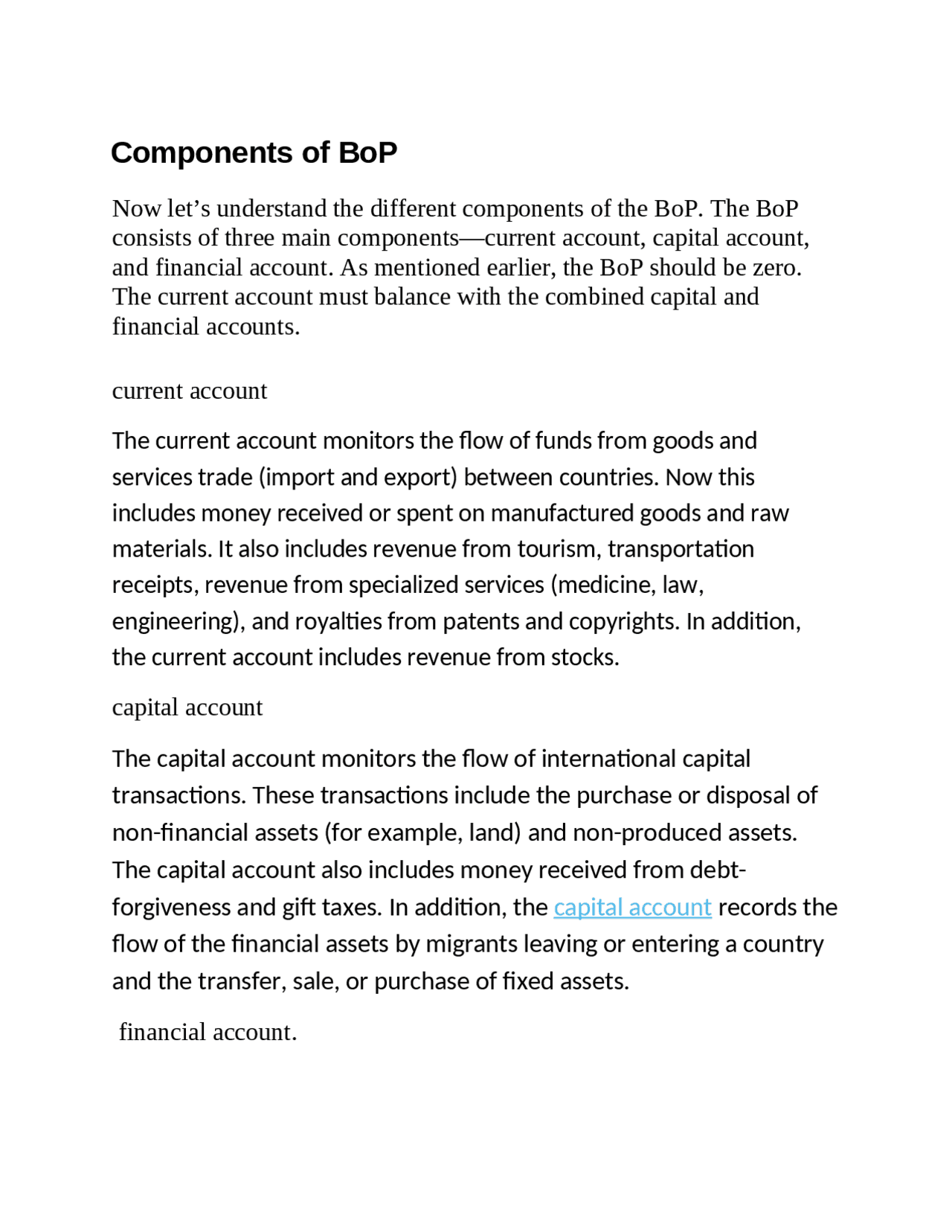 Components of Balance of payment - Docsity
