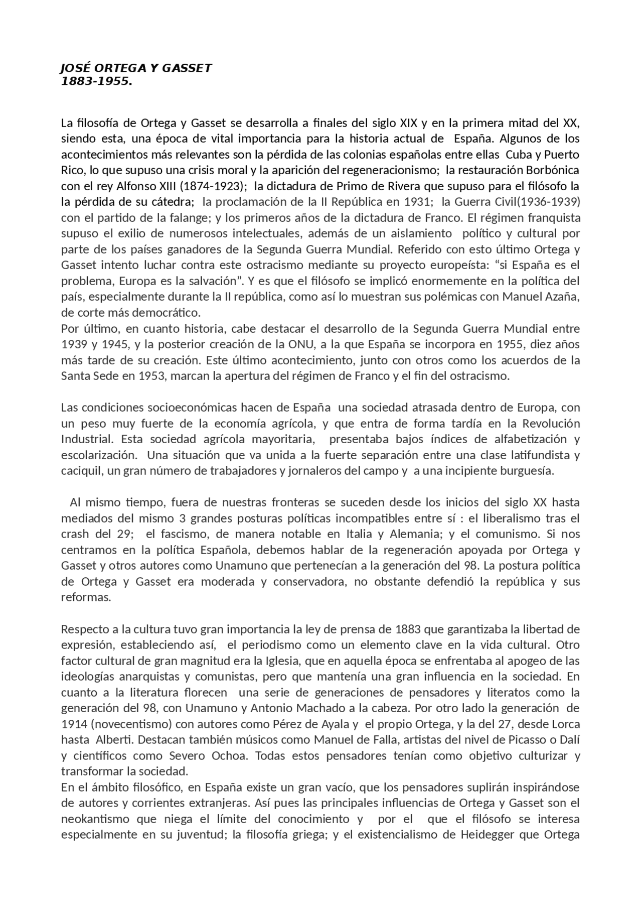 JosÉ Ortega Y Gasset Apuntes De Historia De La Filosofía Docsity