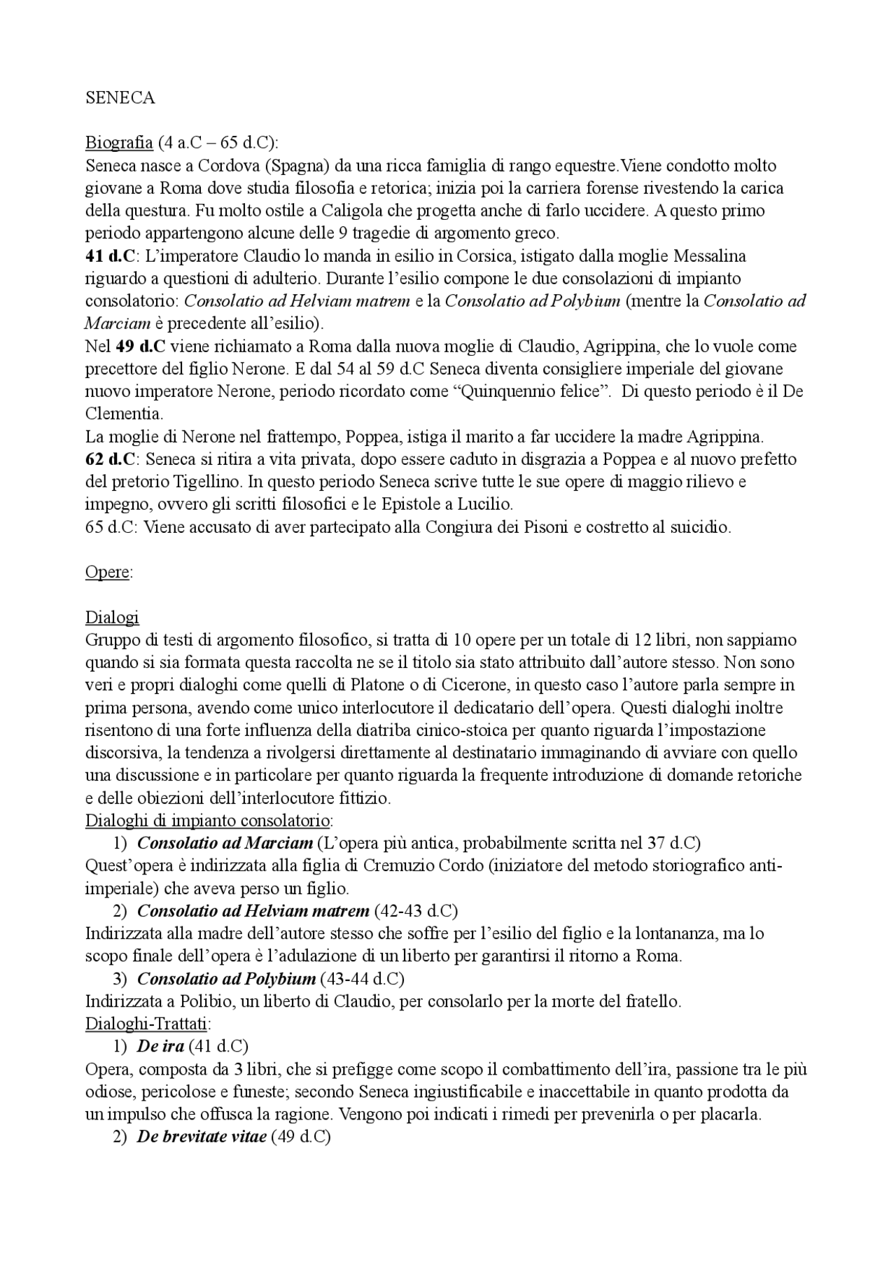 Seneca LATINO LETTERATURA - Docsity