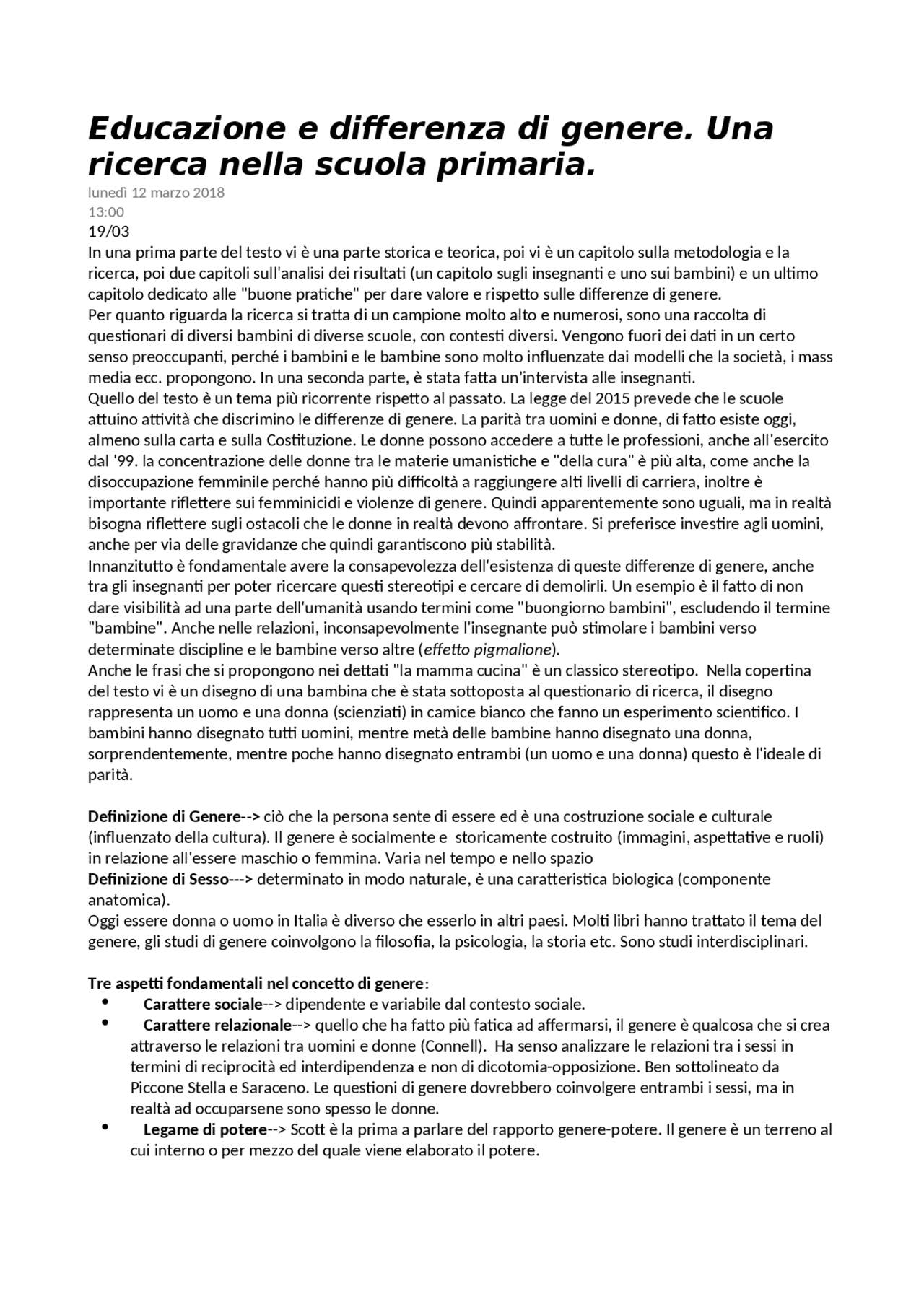 Educazione E Differenze Di Genere Docsity