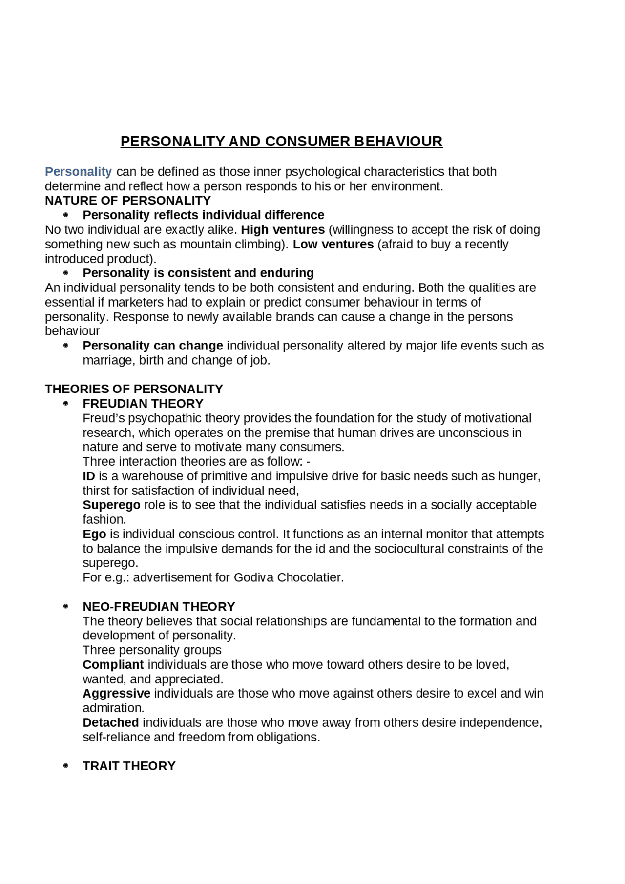 Consumer Behaviour Notes Docsity