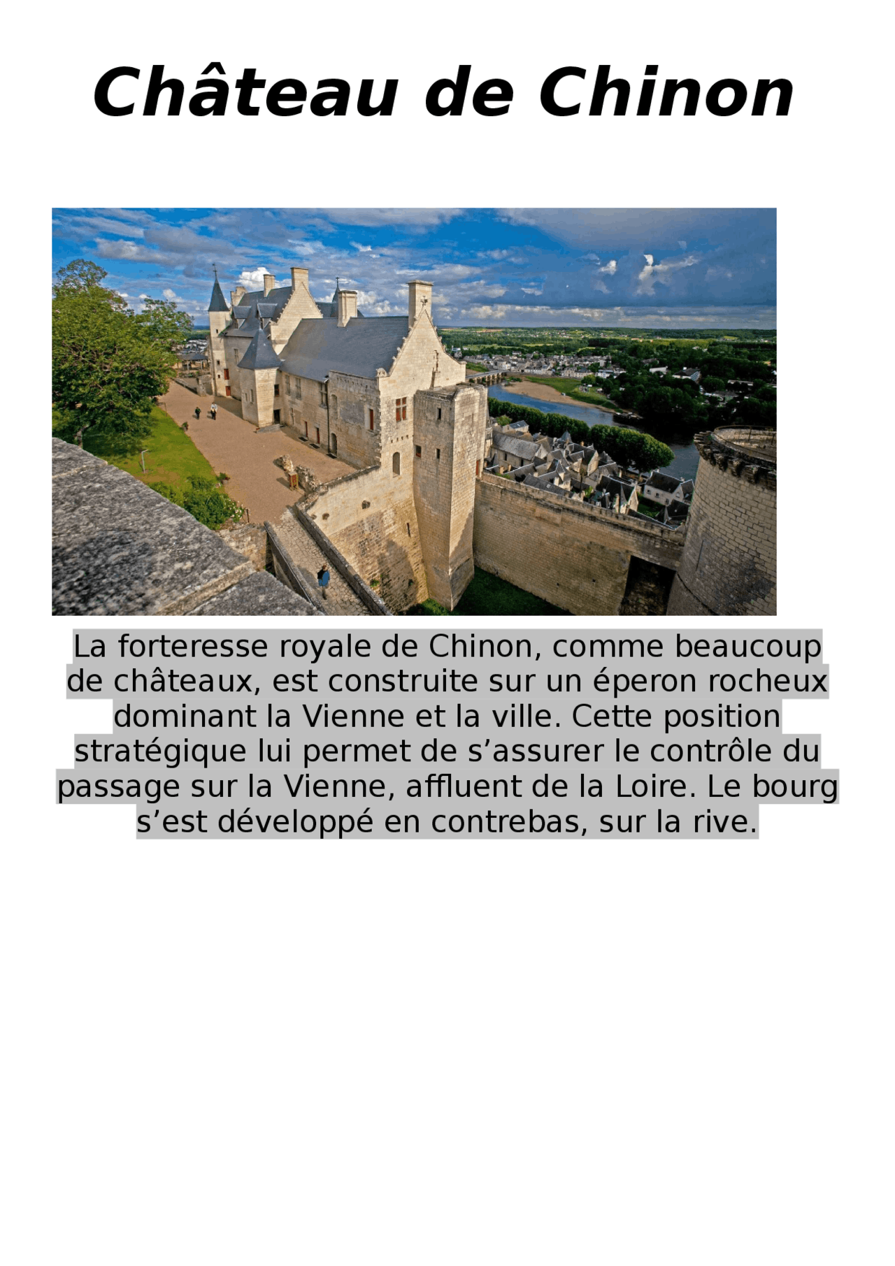 Le chateau de Chinon - Docsity