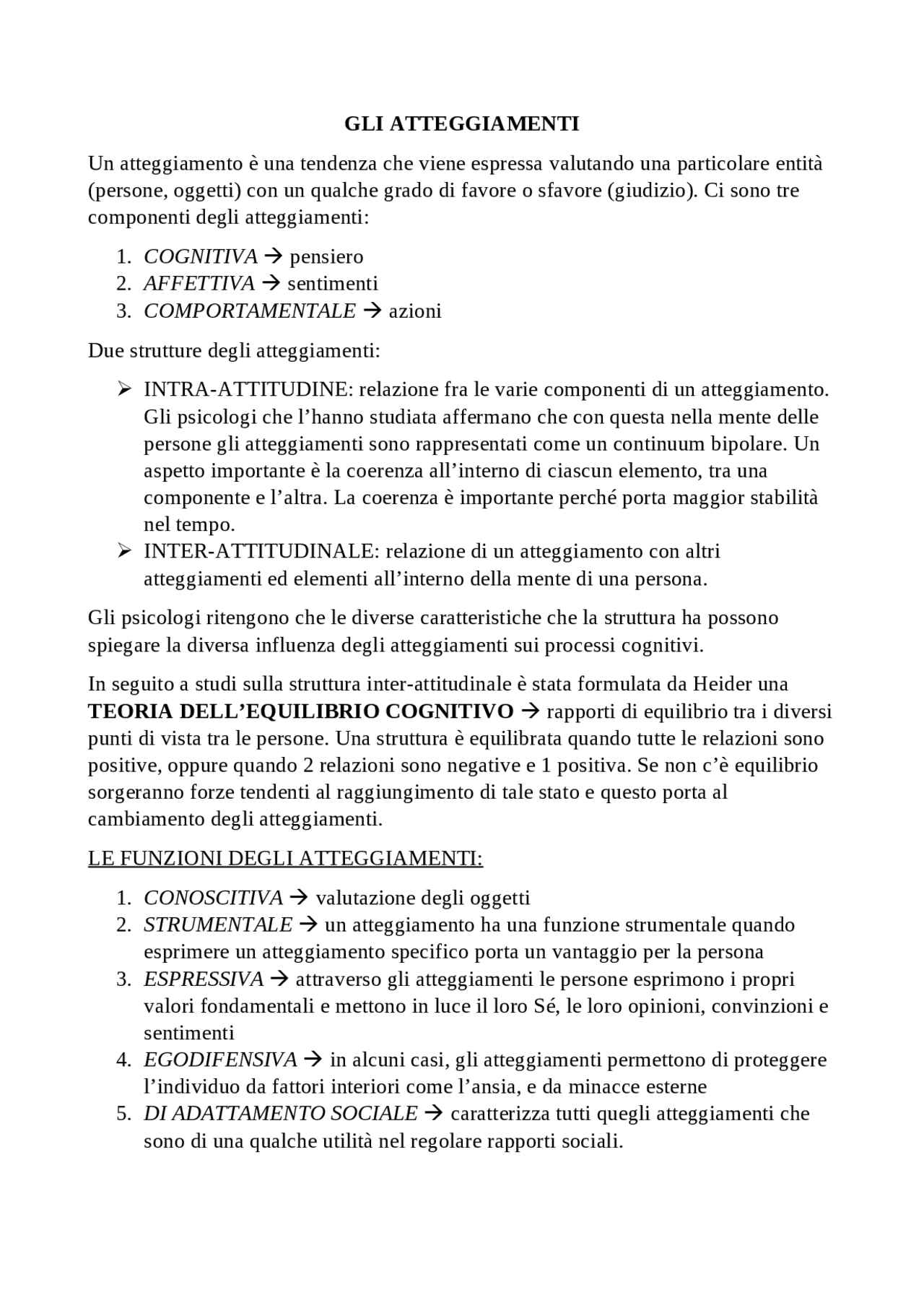 Gli Atteggiamenti Riassunto Docsity